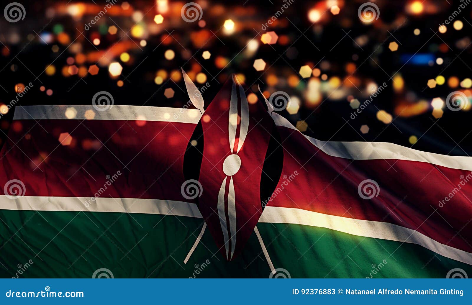 Kenya National Flag Light Night Bokeh Abstract Background Stock Image ...