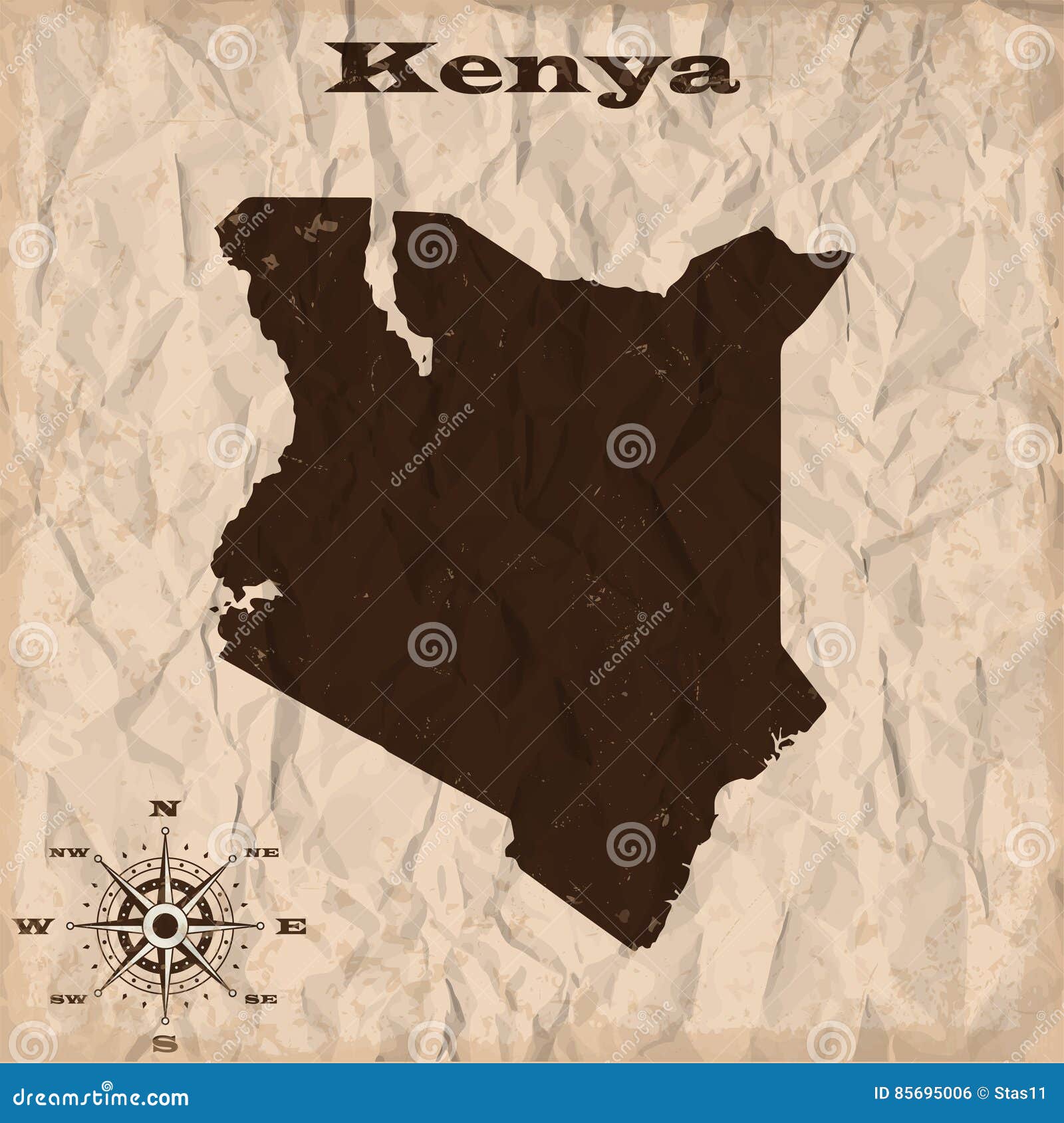 Kenya Old Map with Grunge and Crumpled Paper. Vector Illustration Stock ...