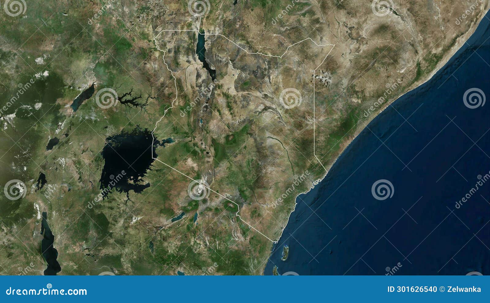 Kenya Outlined. High-res Satellite Stock Illustration - Illustration of ...