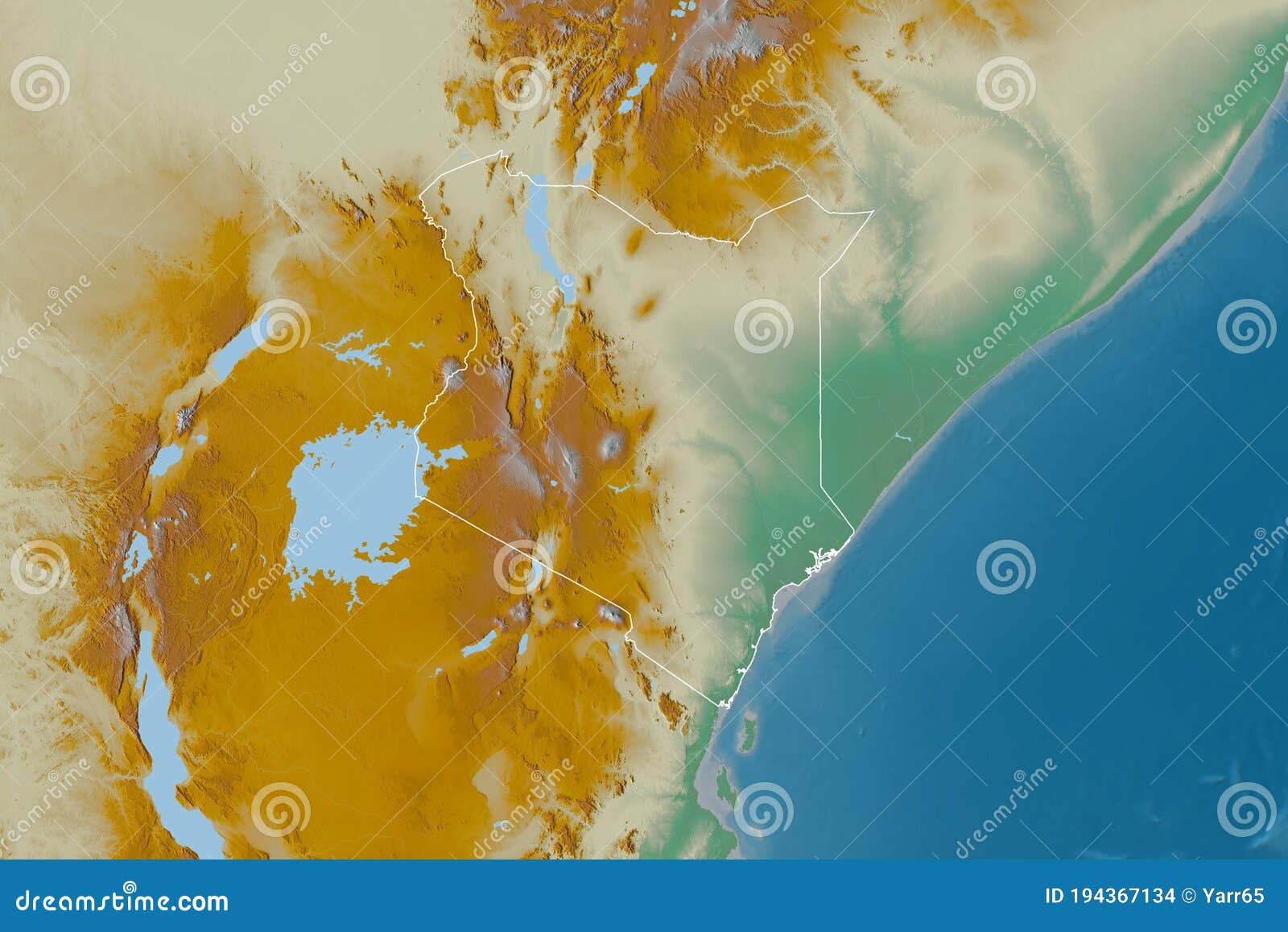 Kenya outlined. Relief stock illustration. Illustration of continent ...