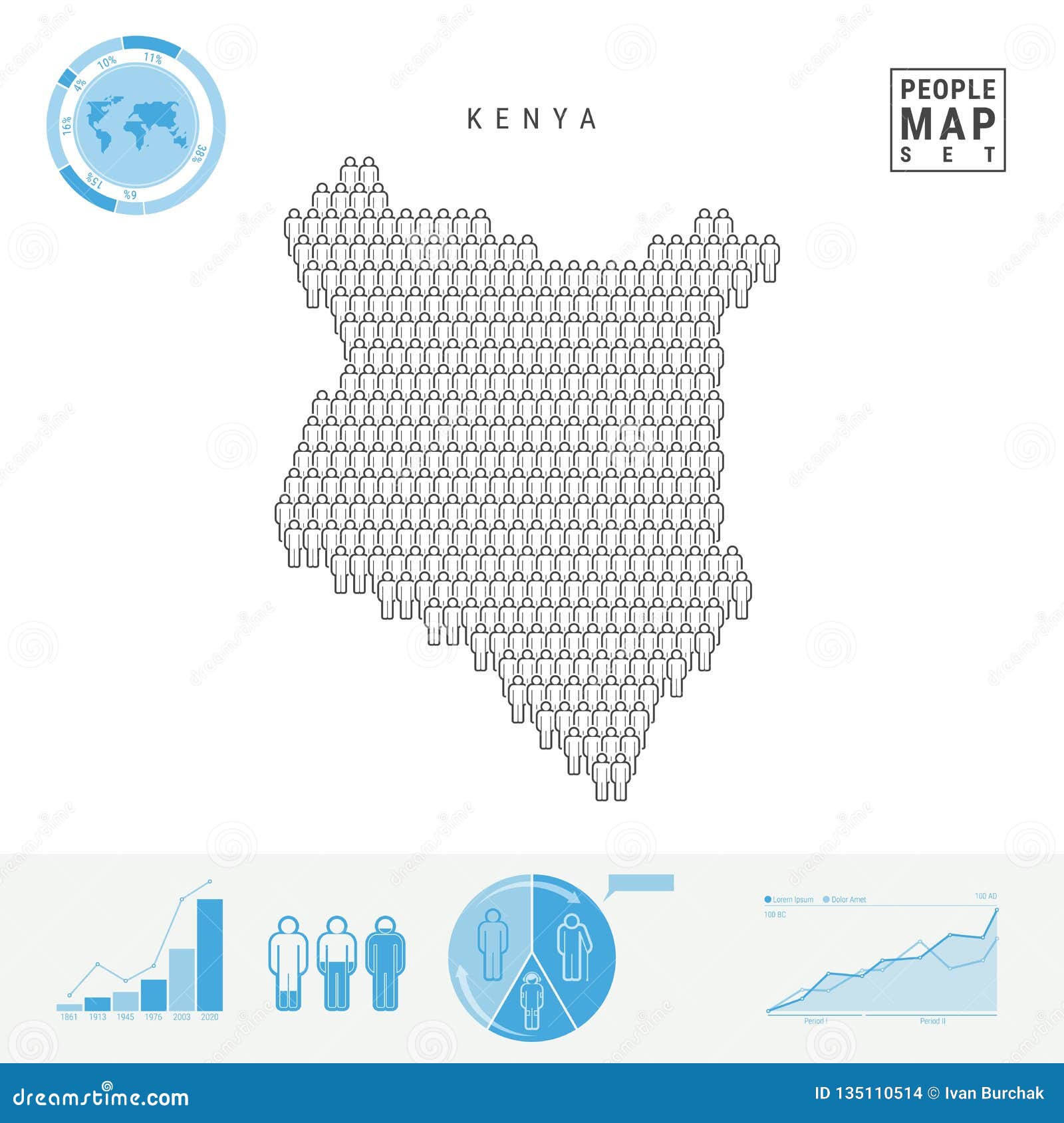 Kenya People Icon Map. Stylized Vector Silhouette of Kenya. Population ...