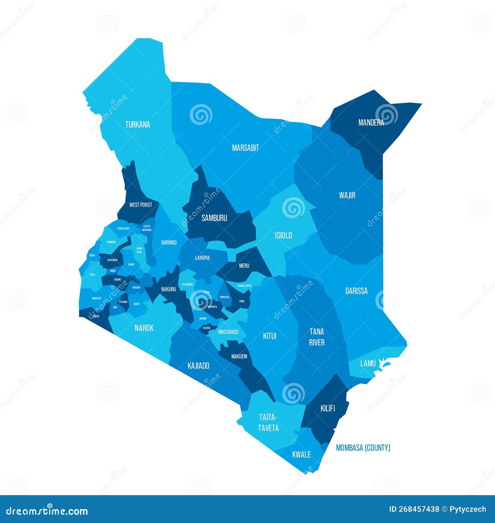 Kenya Political Map of Administrative Divisions Stock Vector ...