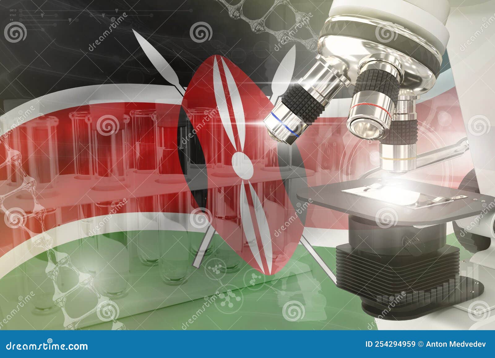 Kenya Science Development Digital Background - Microscope on Flag ...