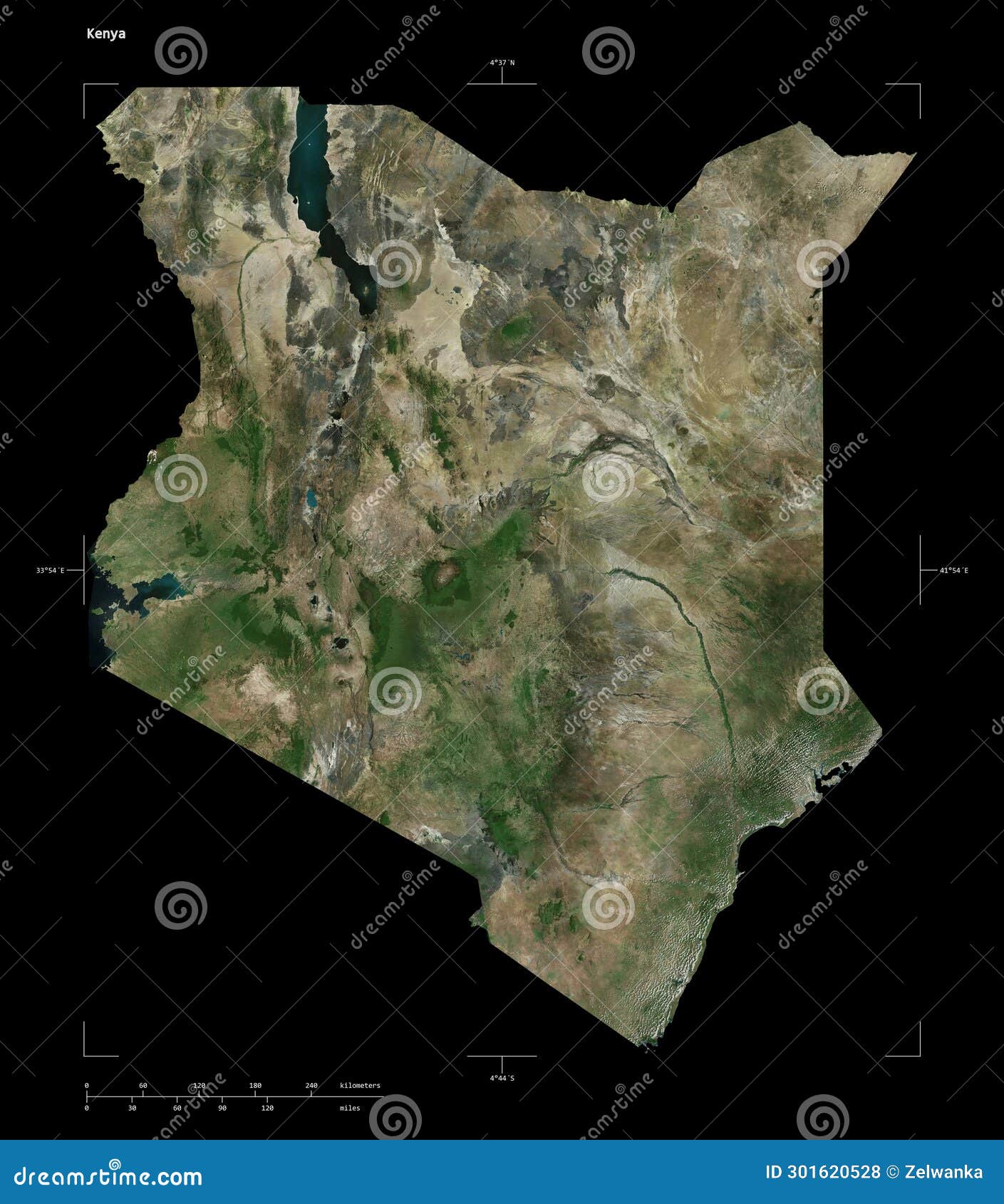 Kenya Shape on Black. High-res Satellite Stock Illustration ...