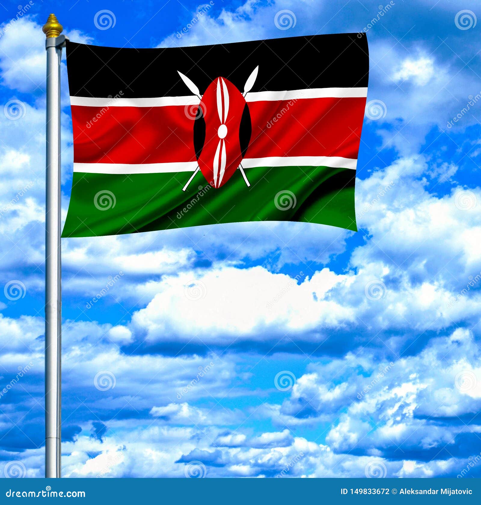 Kenya Waving Flag Against Blue Sky Stock Photo - Image of silk, antique ...