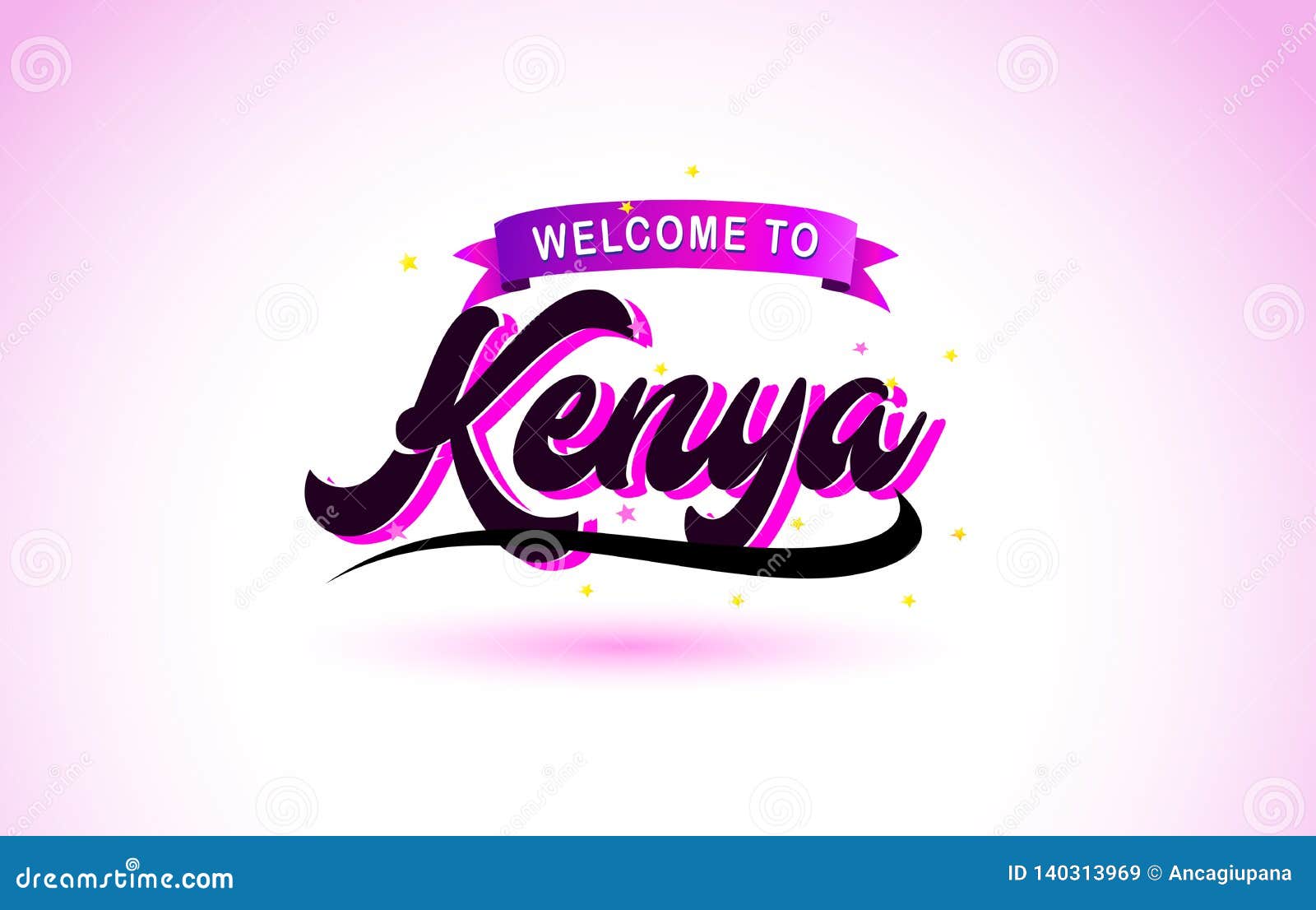 Kenya Welcome To Word Text With Handwritten Font And Red Hearts Square