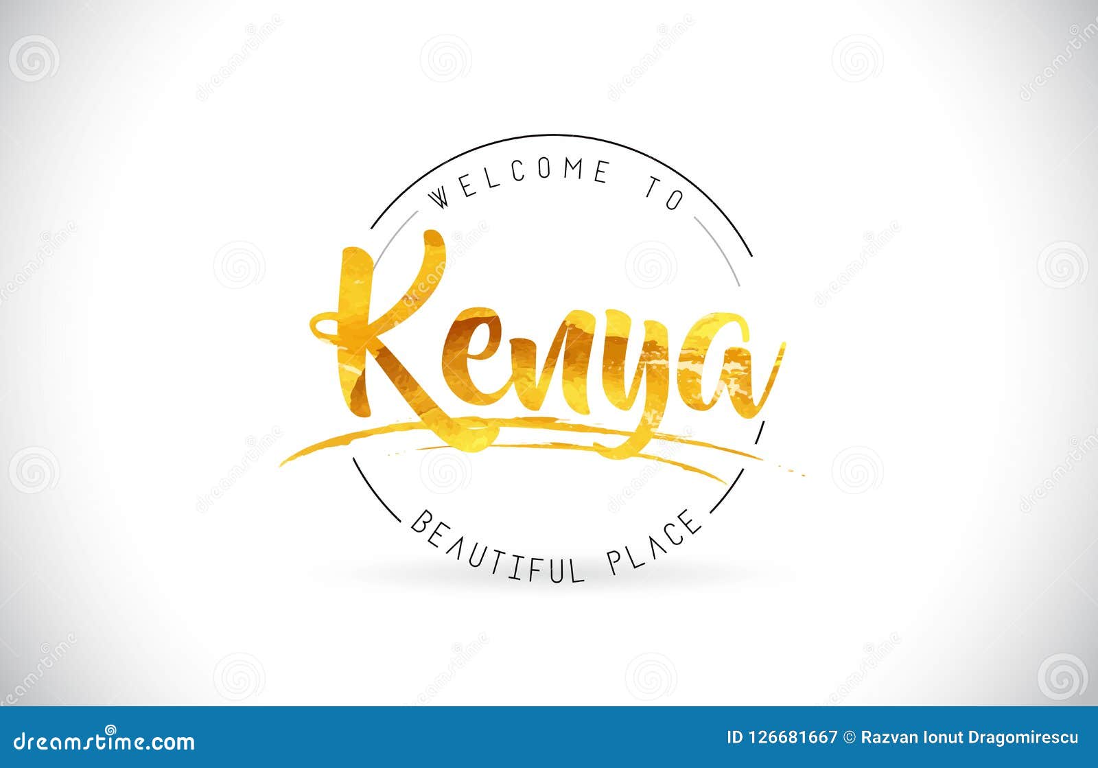 Kenya Welcome To Word Text With Handwritten Font And Golden Text Stock