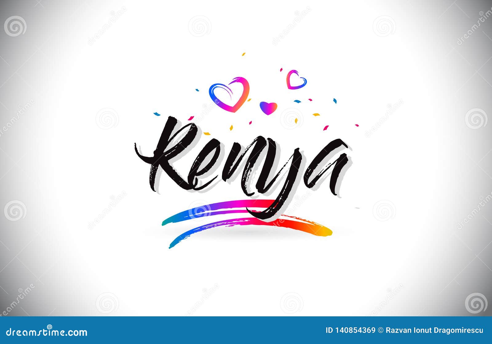 Kenya Welcome To Word Text With Handwritten Font And Red Hearts Square