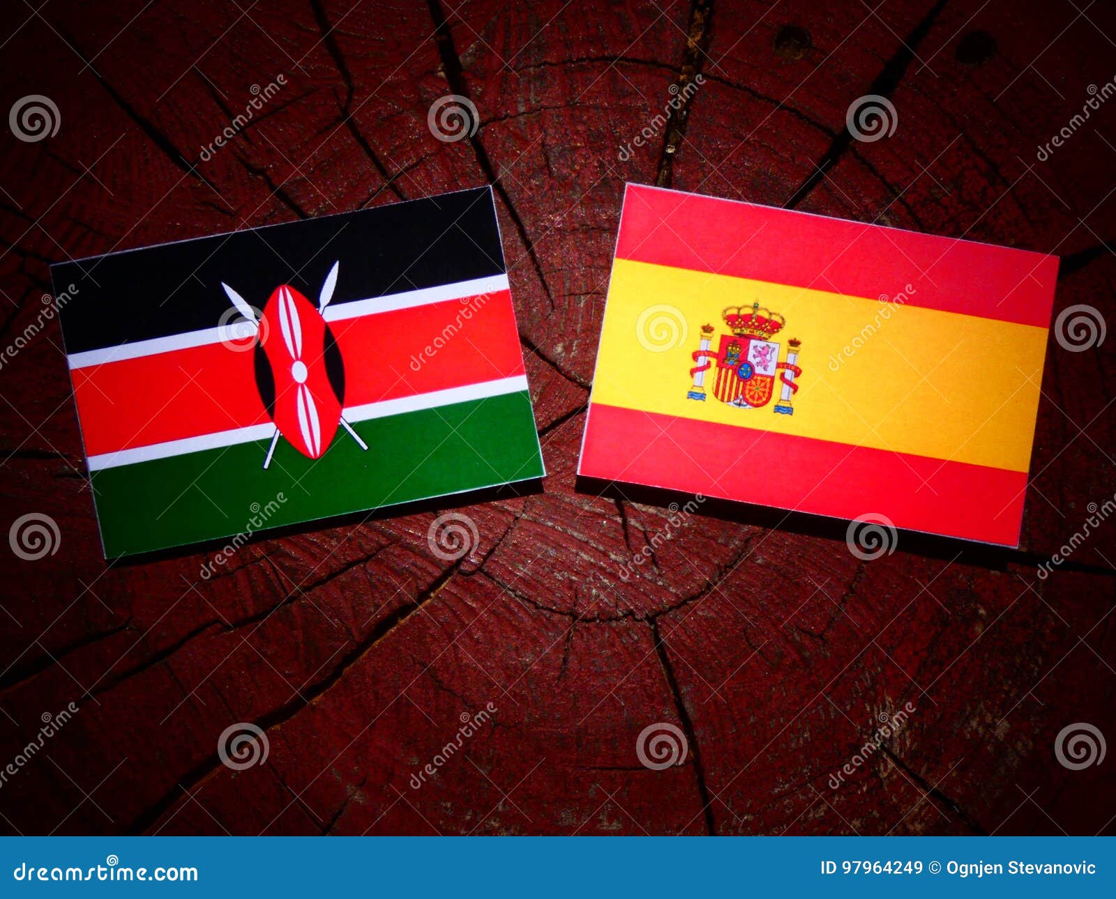 Kenyan Flag with Spanish Flag on a Tree Stump Stock Image - Image of ...