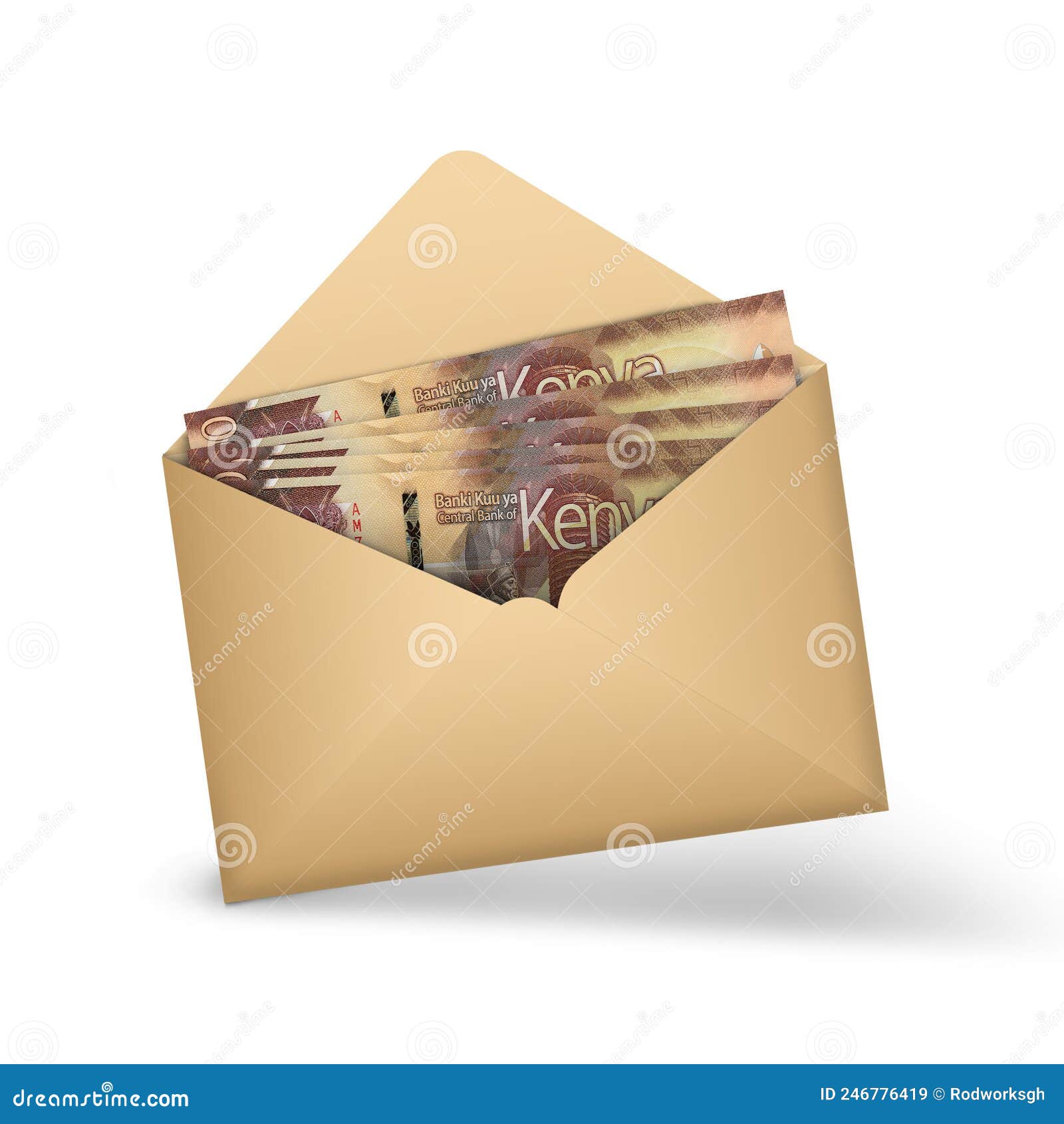 Kenyan Shilling Notes Inside an Open Brown Envelope. Money in an Open ...