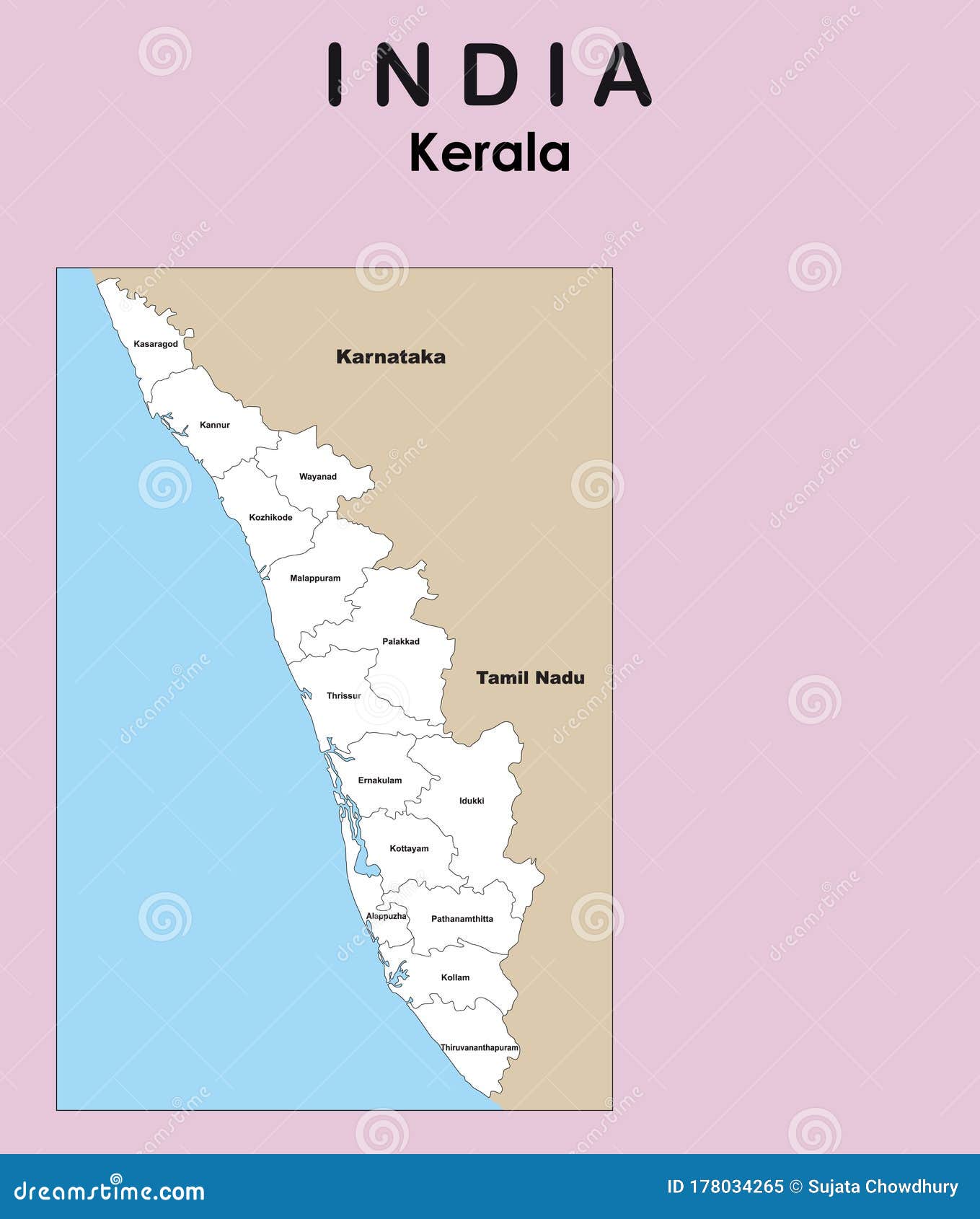 Kerala Map with Borders Vector Illustration. Kerala Map Stock Vector ...
