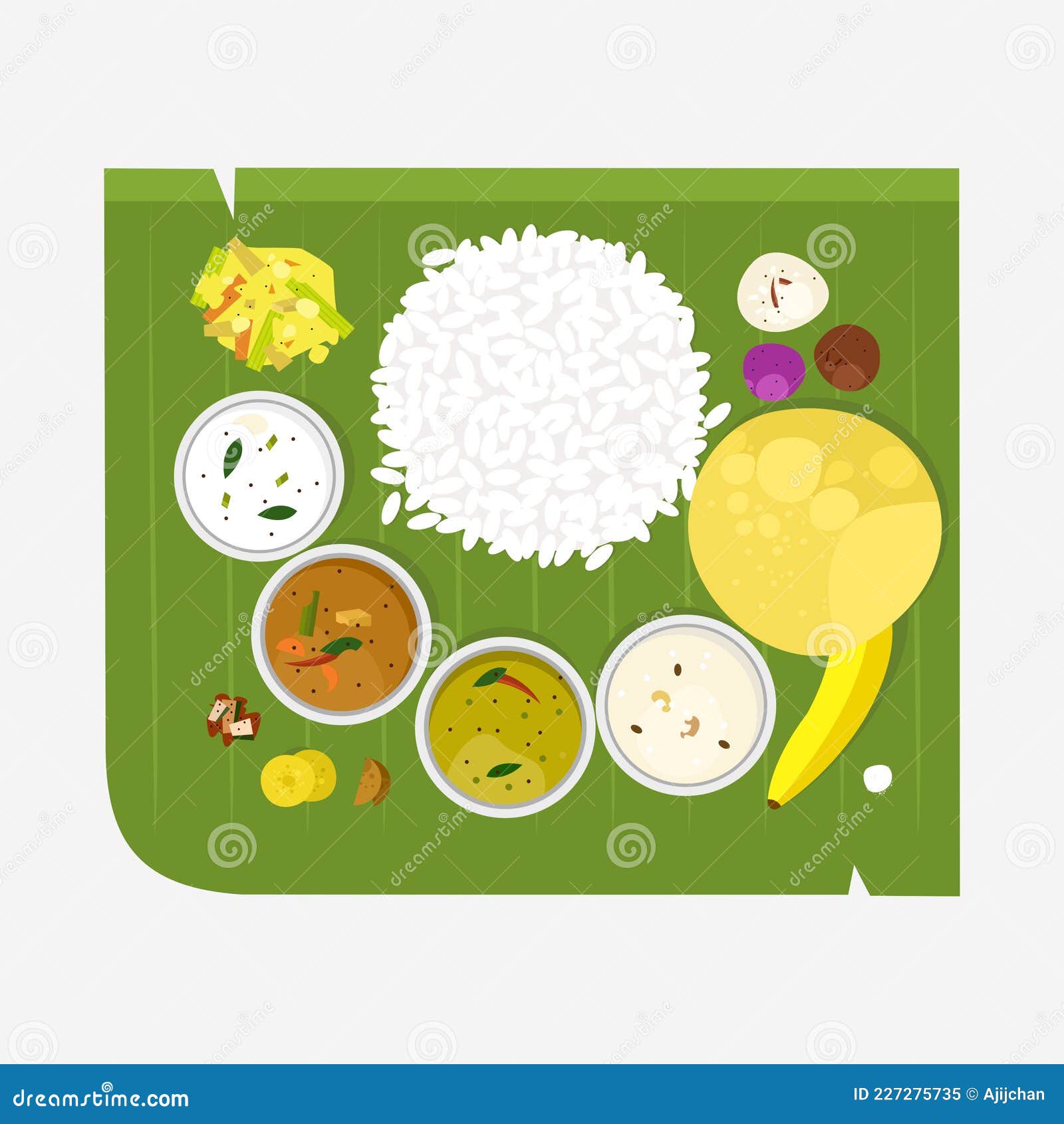 Traditional Kerala Meals Called `Sadya` on a Banana Leaf Stock Vector ...