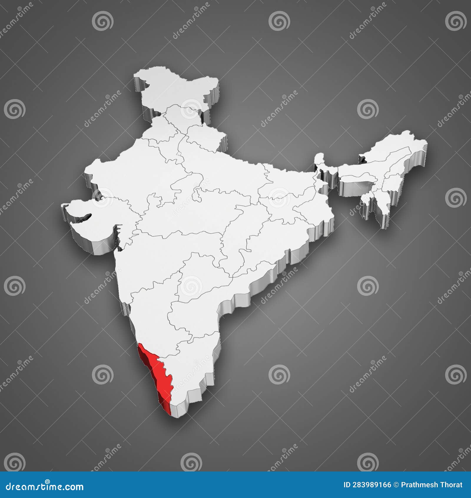 Kerala State Location within India Map. 3D Illustration Stock ...