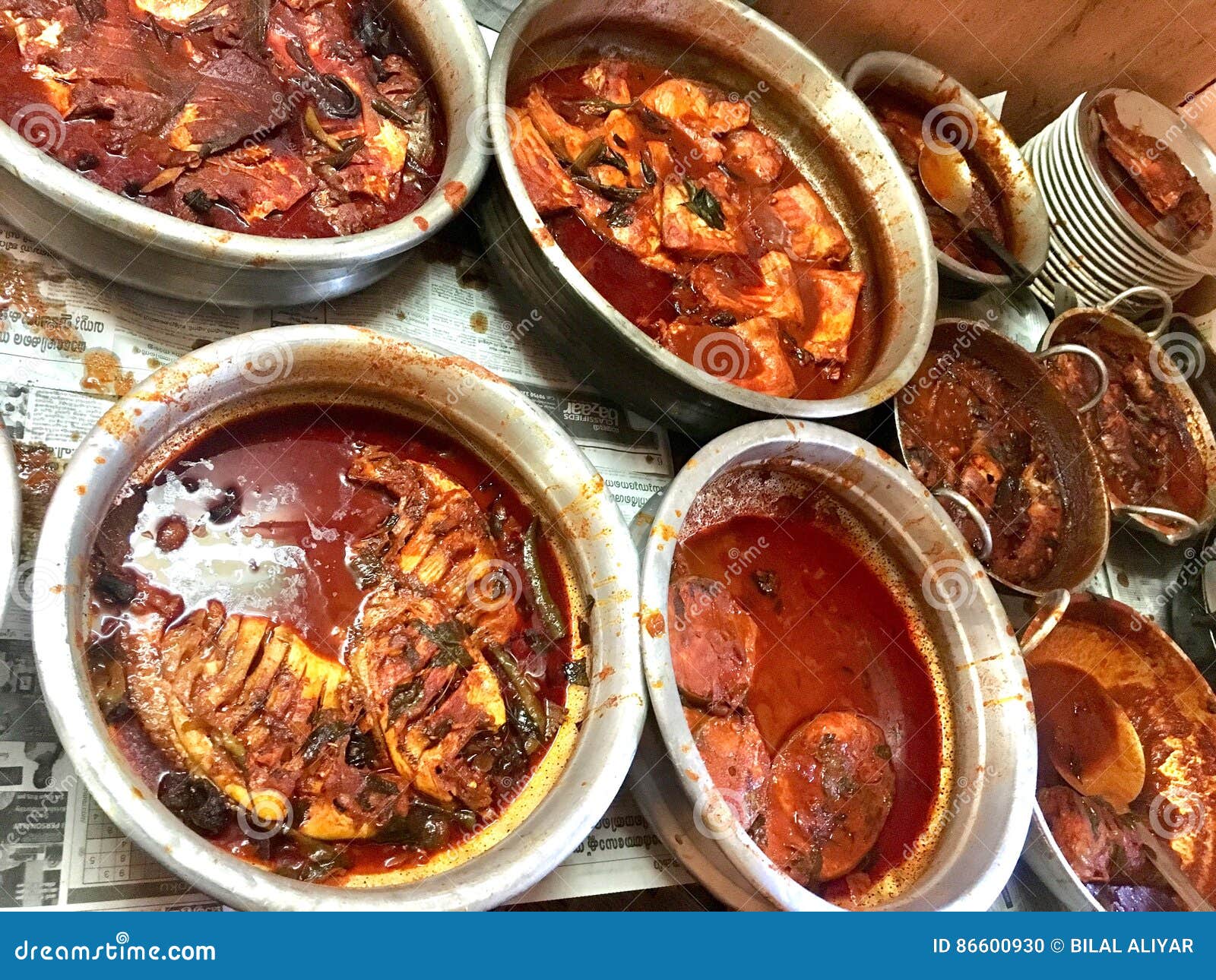 Kerala Style Spicy Fish Curry in Aluminium Bowls Stock Photo - Image of ...