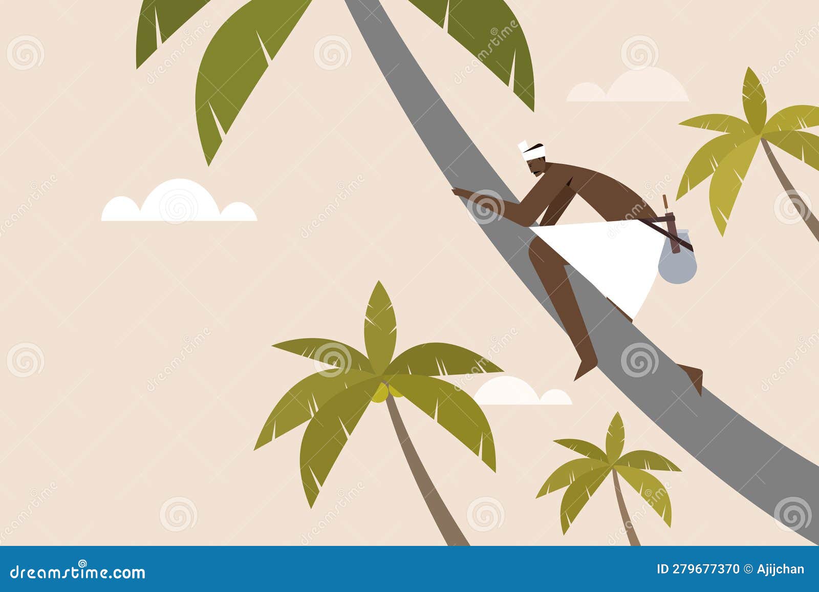 A Toddy Tapper Climbing Up a Coconut Trees To Collect the Sap Stock ...