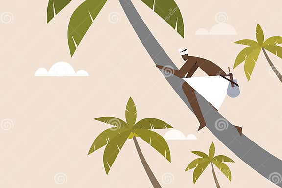 A Toddy Tapper Climbing Up a Coconut Trees To Collect the Sap Stock ...