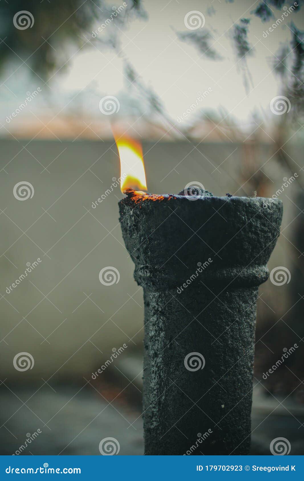 Kerala Traditional Stone Lamp with Flame Stock Image - Image of ...