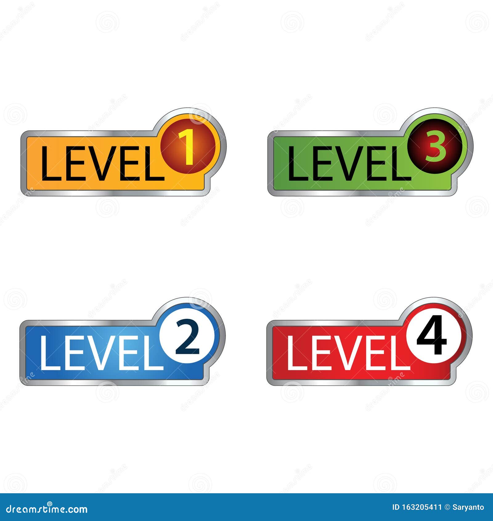 Level Colorful Button Set. Vector Modern Material Style Buttons Stock ...
