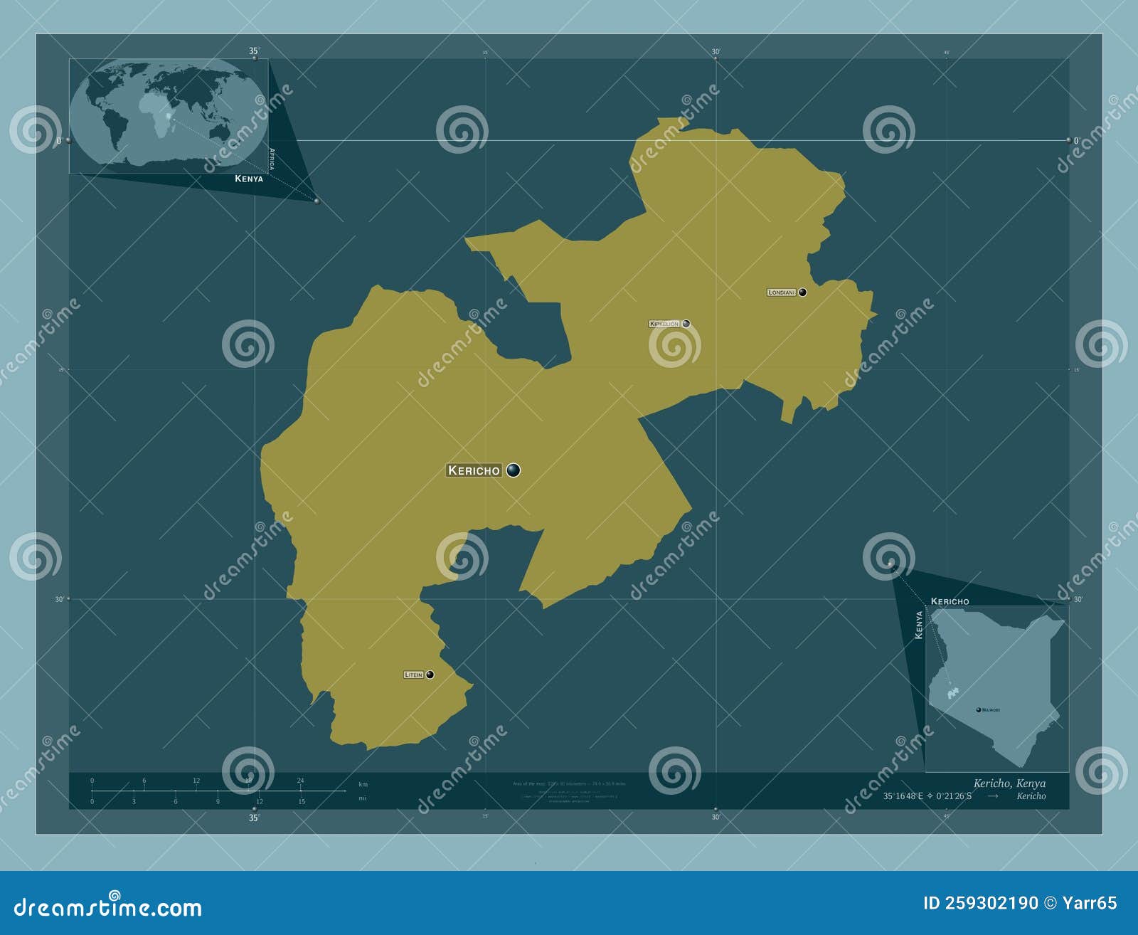 Kericho, Kenya. Solid. Labelled Points of Cities Stock Illustration ...