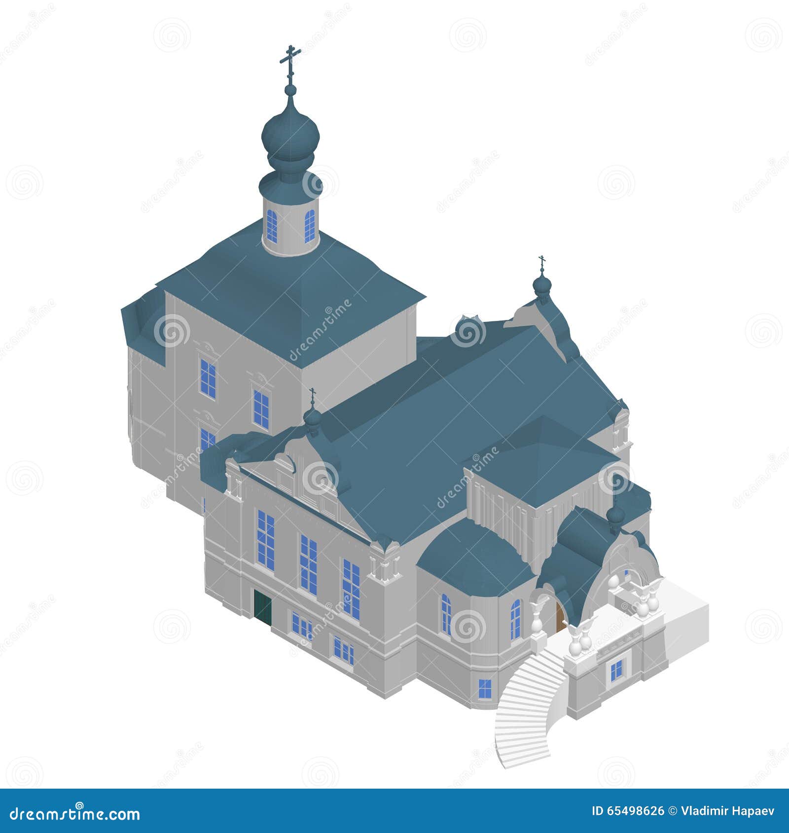 Kerk Die Isometrisch 3D Pictogram Bouwen Vector Vector Illustratie ...