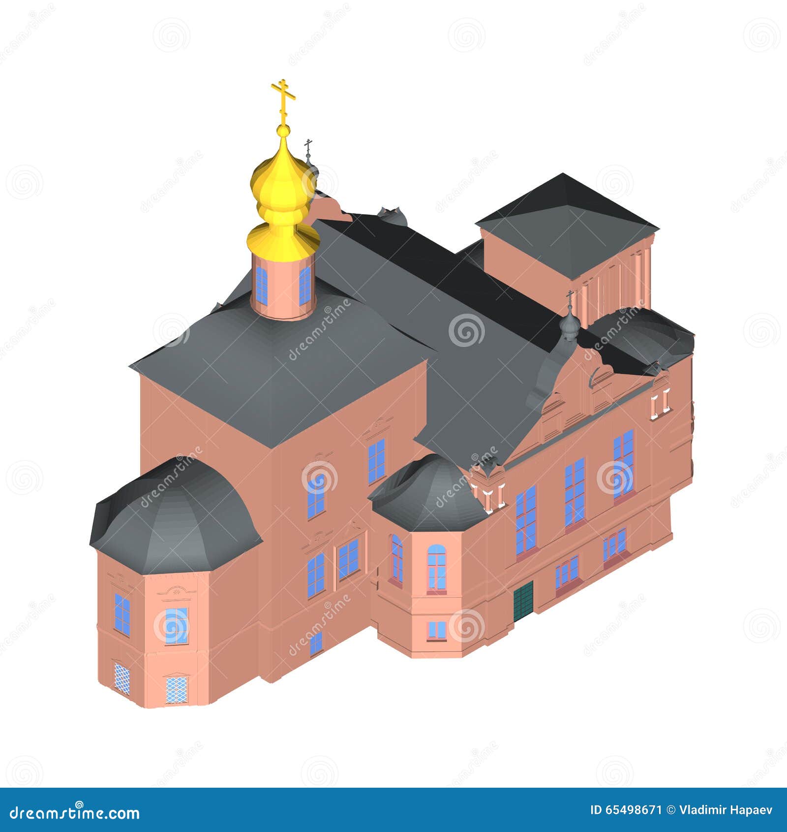 Kerk Die Isometrisch 3D Pictogram Bouwen Vector Vector Illustratie ...