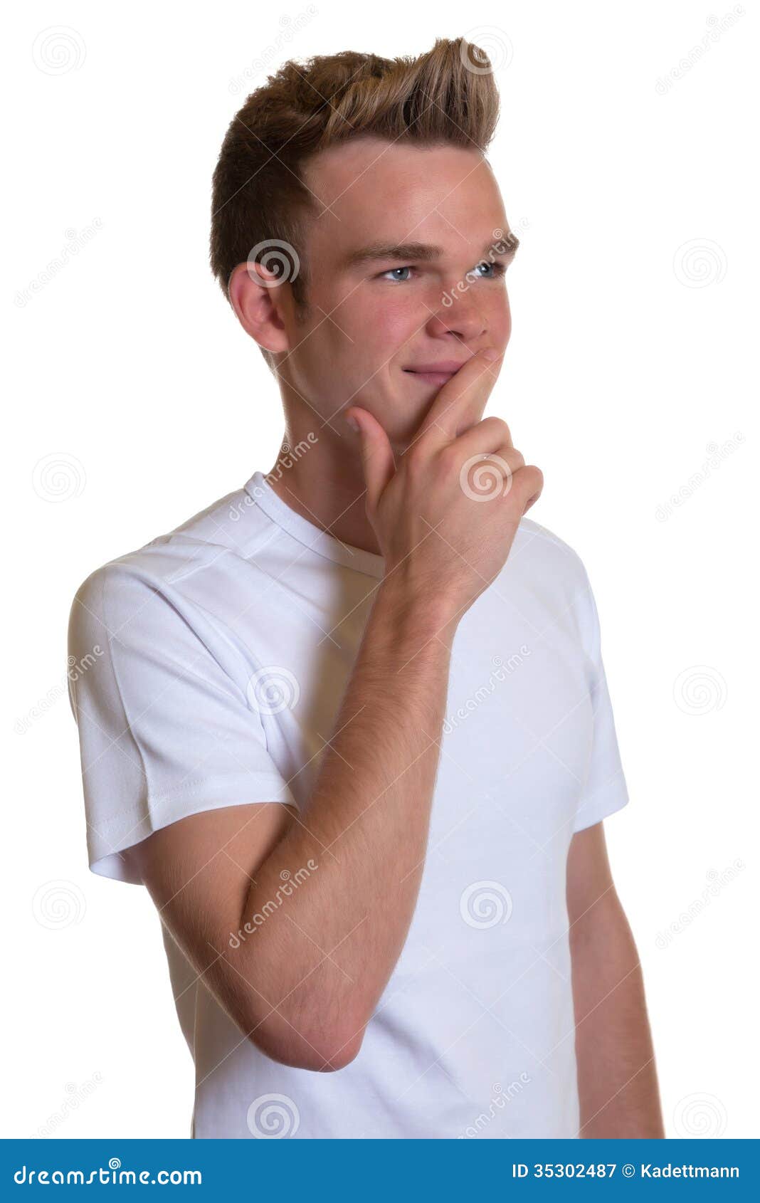 Kerl Mit Dem Blonden Haar Hat Eine Idee Stockbild - Bild von frisur ...