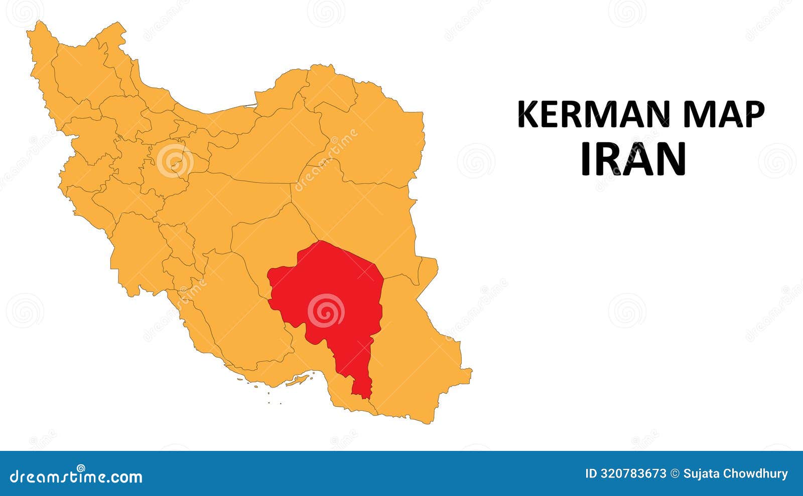 Kerman Map Highlighted on the Iran Map with Detailed State and Region ...