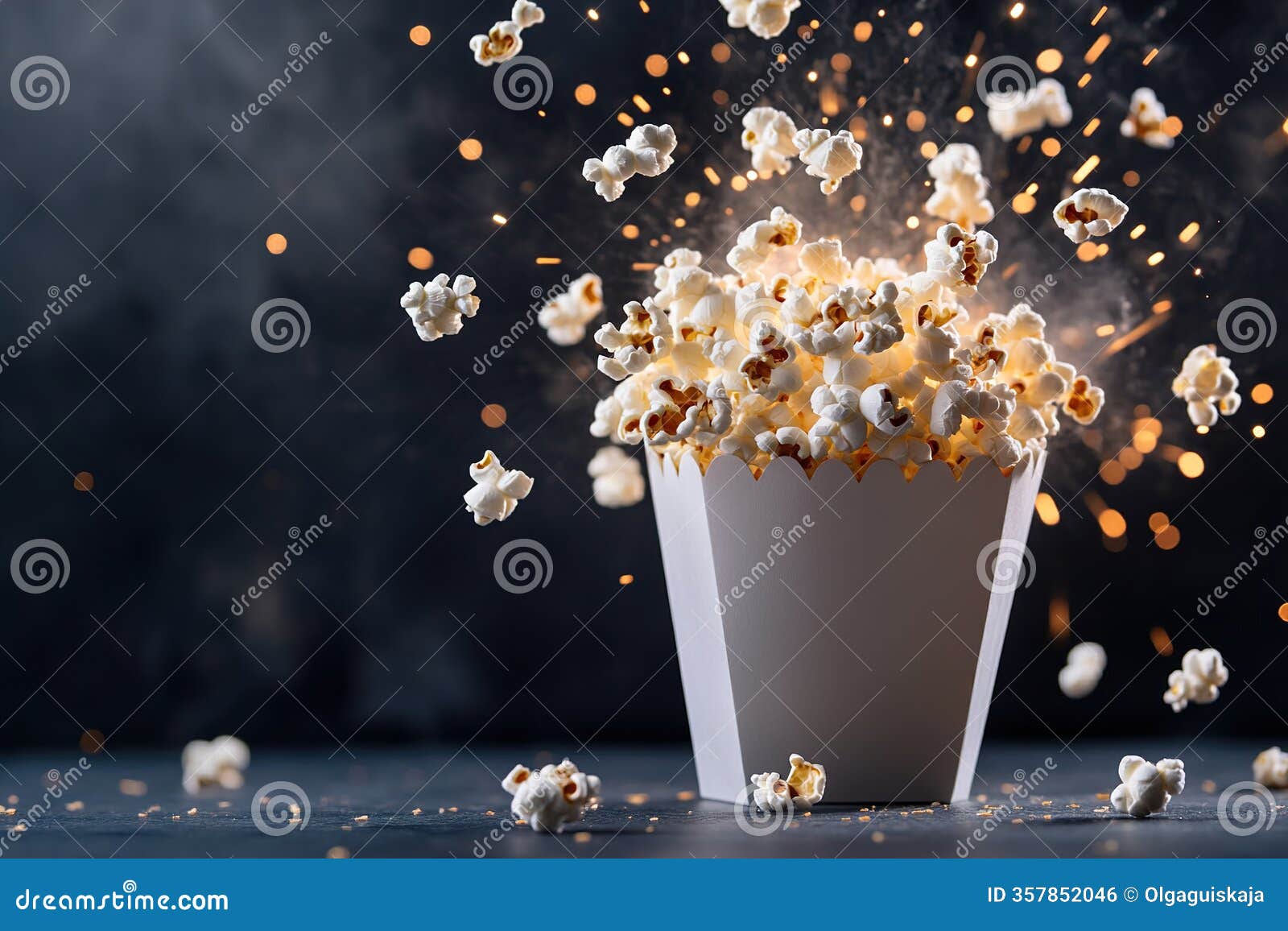 Kernels of Popcorn Burst from a Classic White Container, Creating an ...