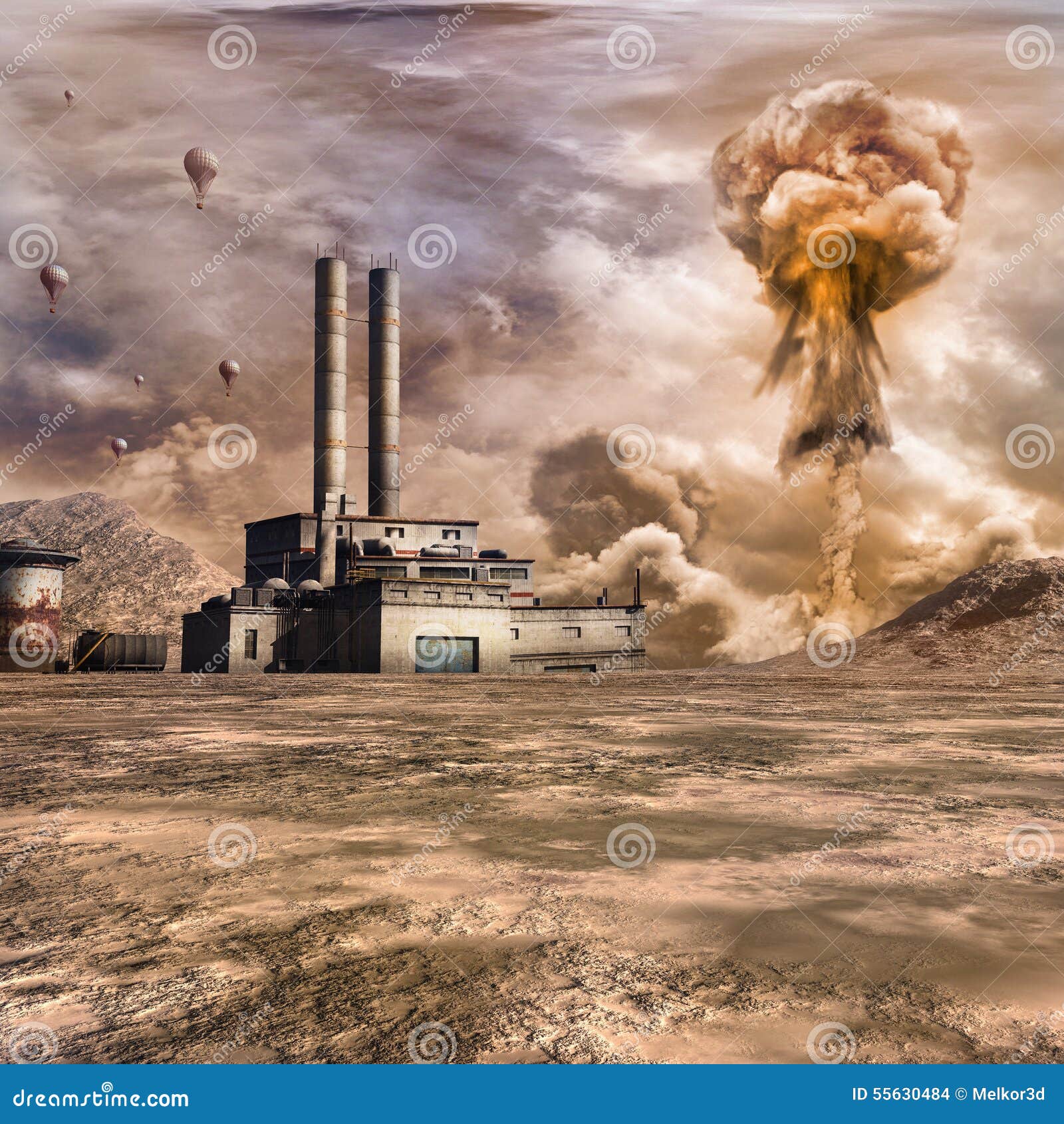 Kernexplosion Nahe Der Fabrik Stock Abbildung - Illustration von kern ...