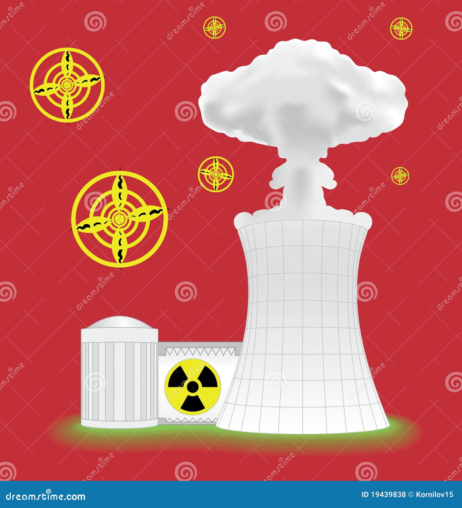 Kernkraftwerk mit Atompilz vektor abbildung. Illustration von karikatur ...