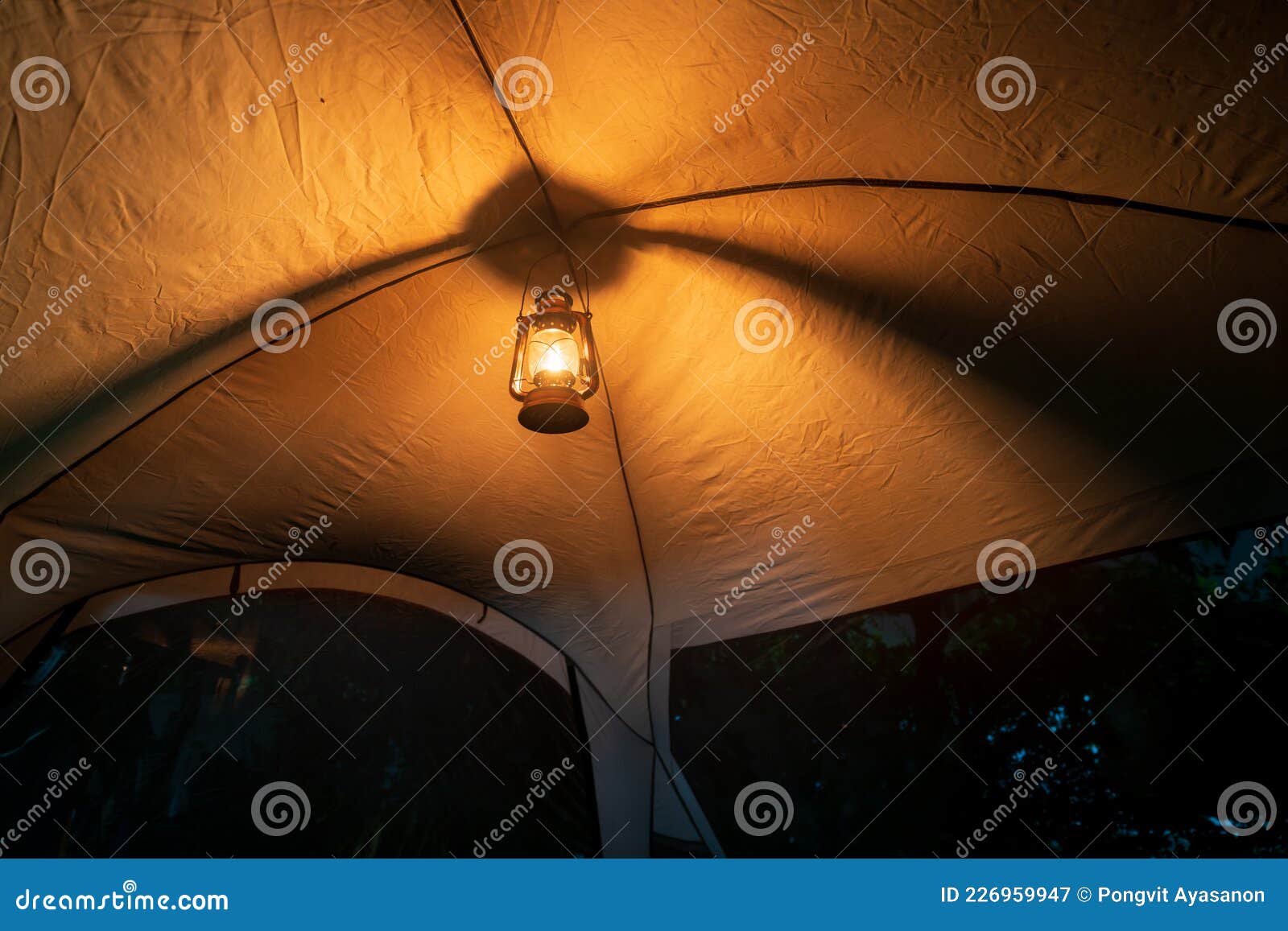 Kerosene Lamp Inside the Tent at Night Stock Image - Image of bulb ...