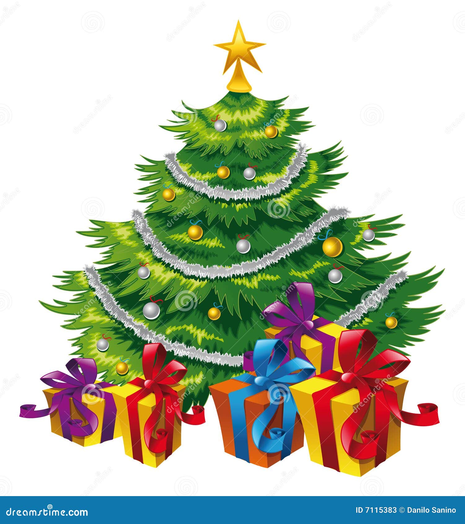 Kerstboom vector illustratie. Illustration of goud, band - 7115383