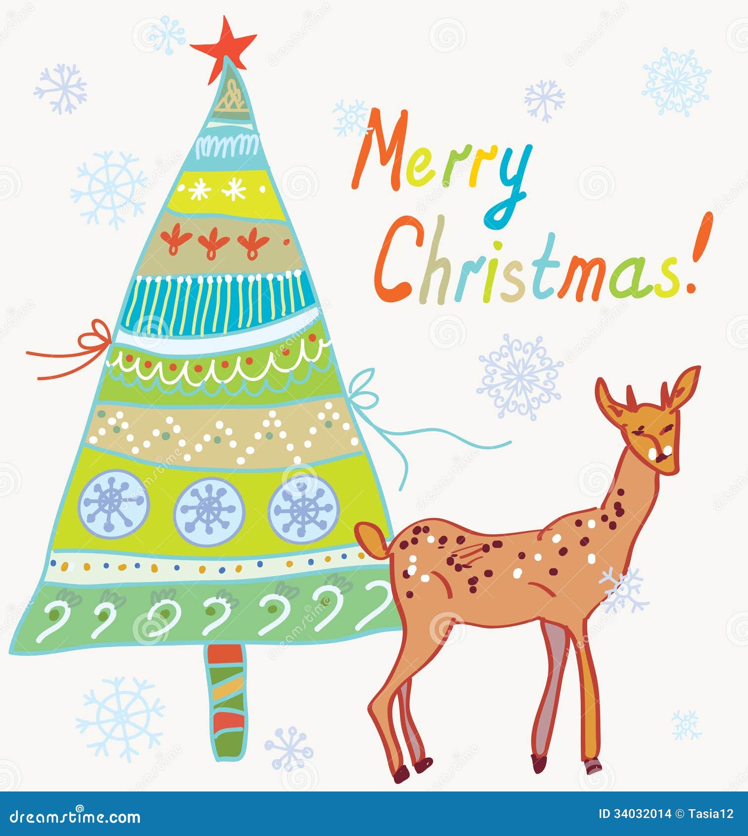 Kerstkaart Met Boom En Herten Vector Illustratie - Illustration of ...