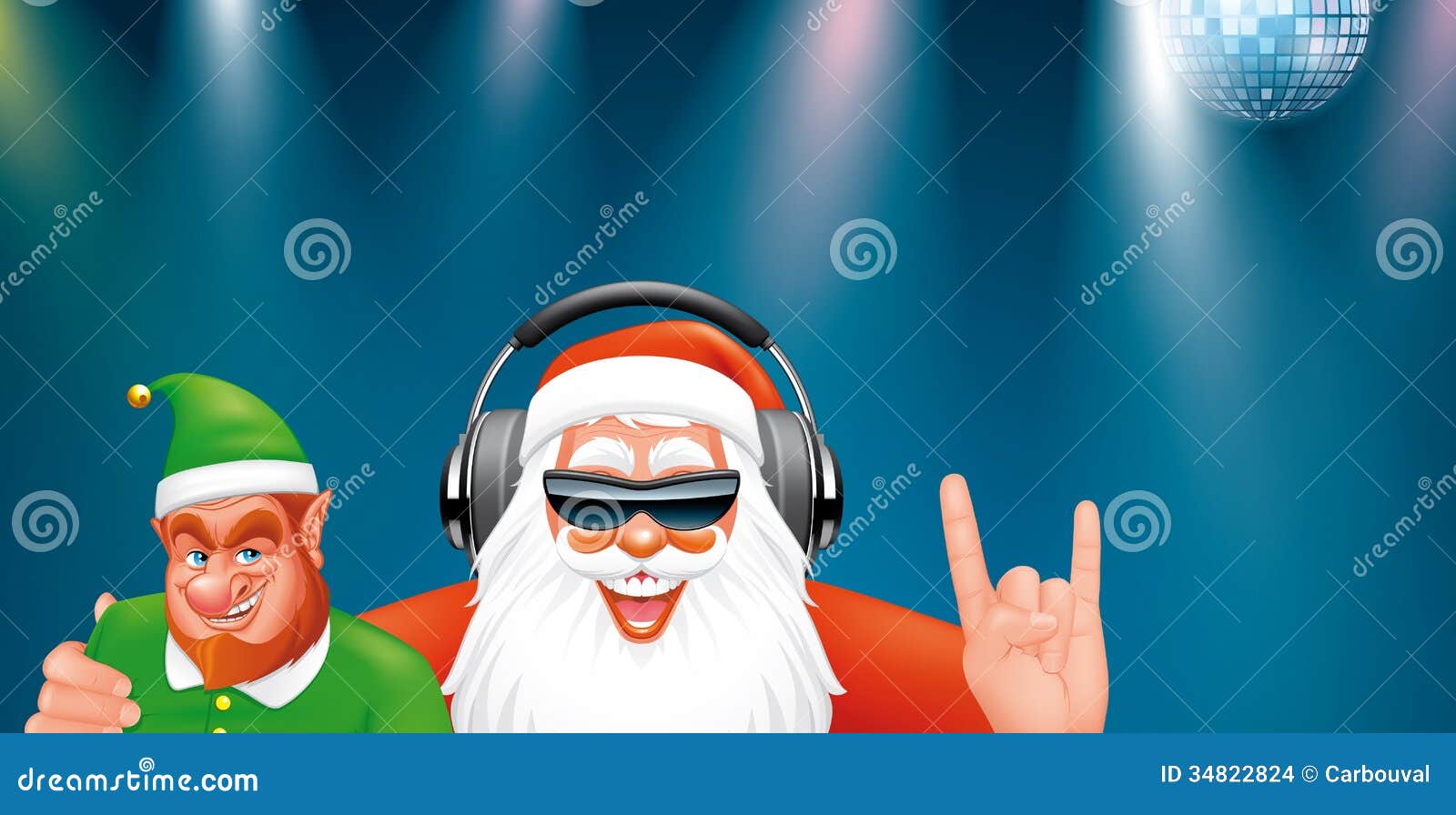 Kerstman DJ en elf stock illustratie. Illustration of nieuw - 34822824