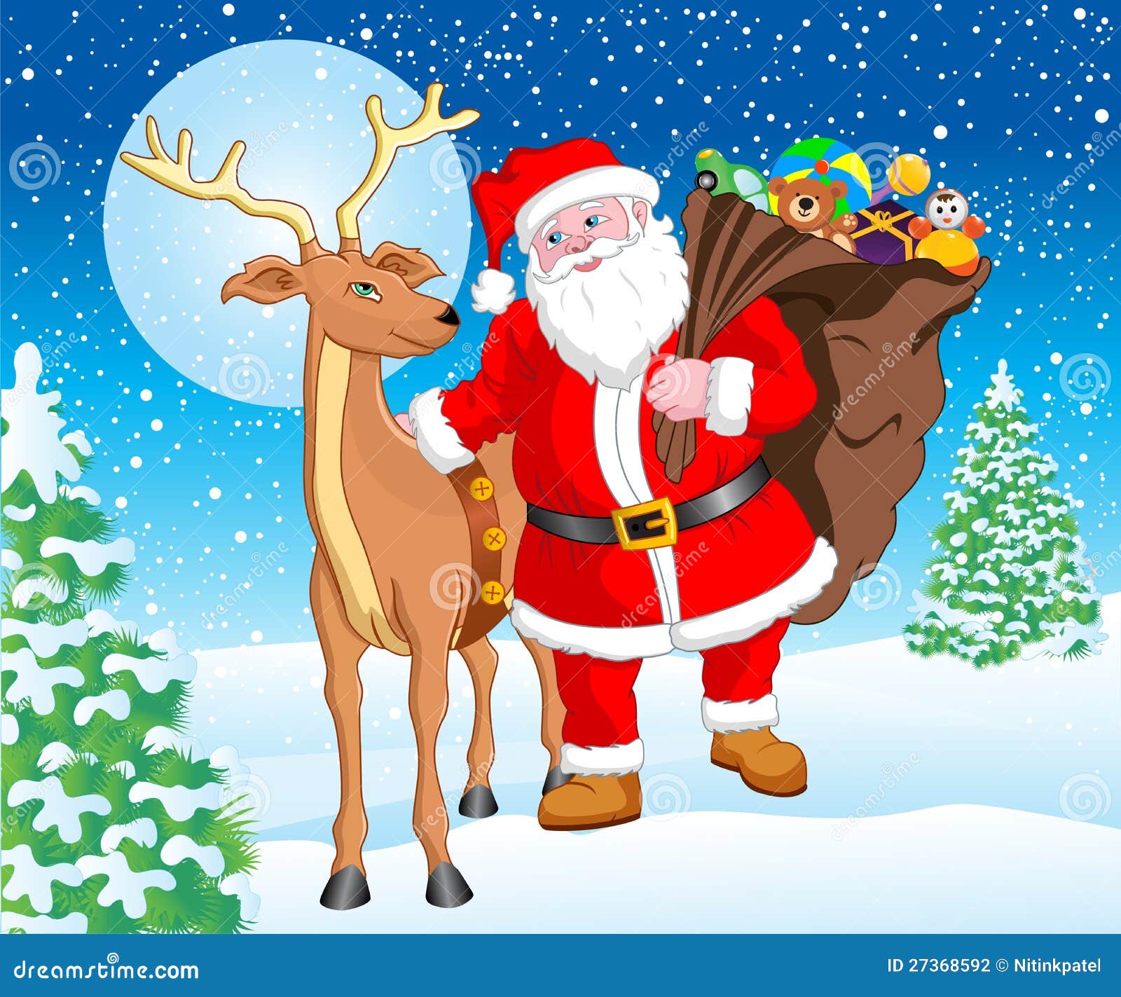 Kerstman En Rendier Met Gift Voor Kerstmis Stock Illustratie ...