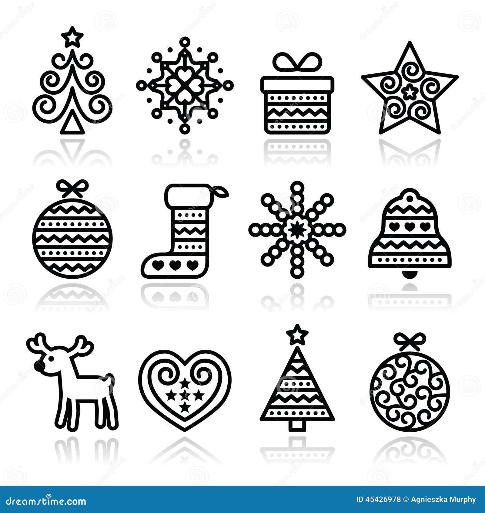 Kerstmispictogrammen Met Slag - Kerstmisboom, Heden, Rendier Vector ...