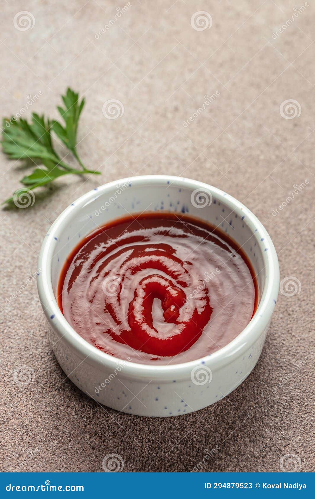 Ketchup in Bowl. Portion of Tomato Sauce. Vertical Image. Top View ...
