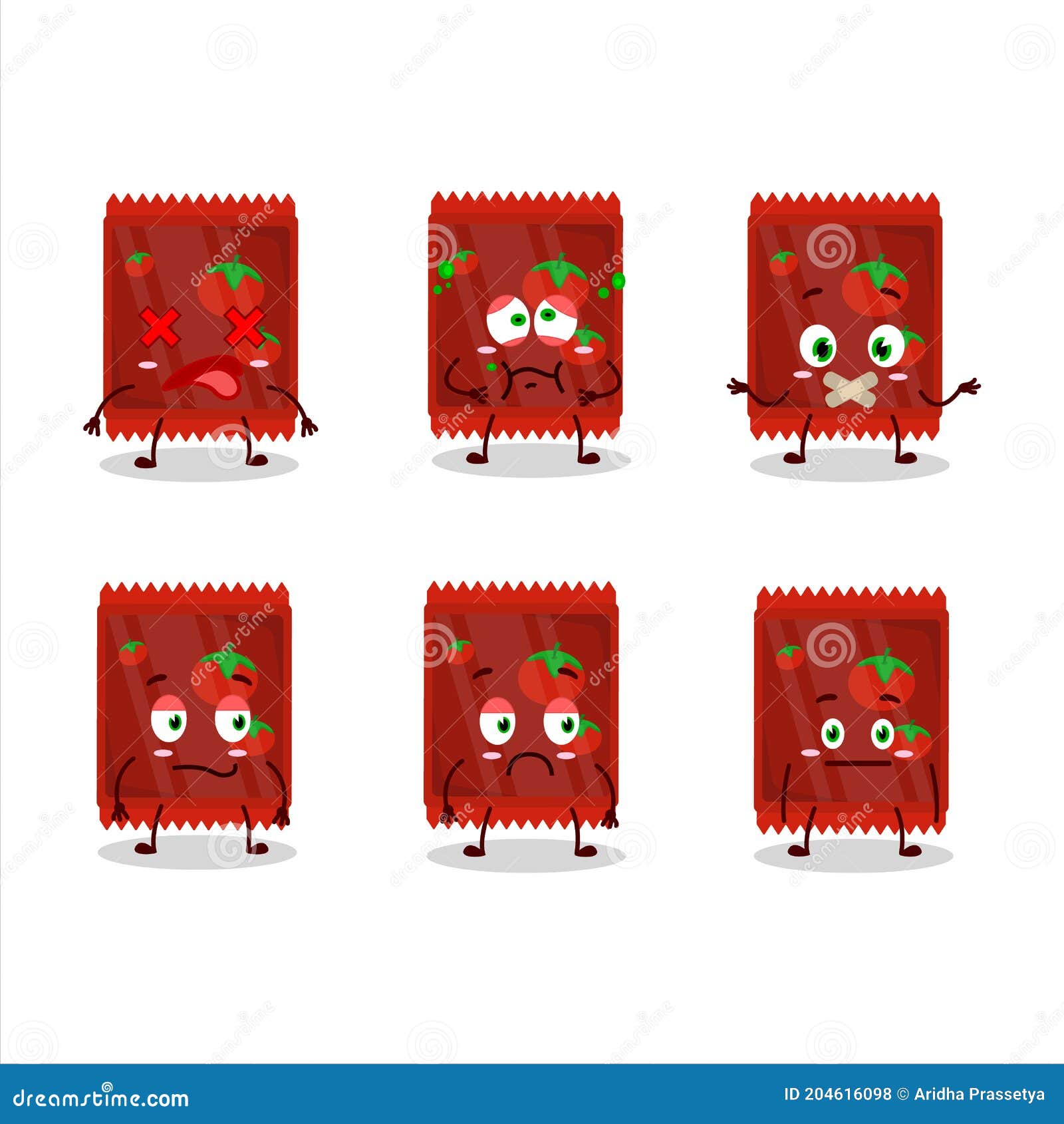 Ketchup Sachet Cartoon Character With Various Angry Expressions ...