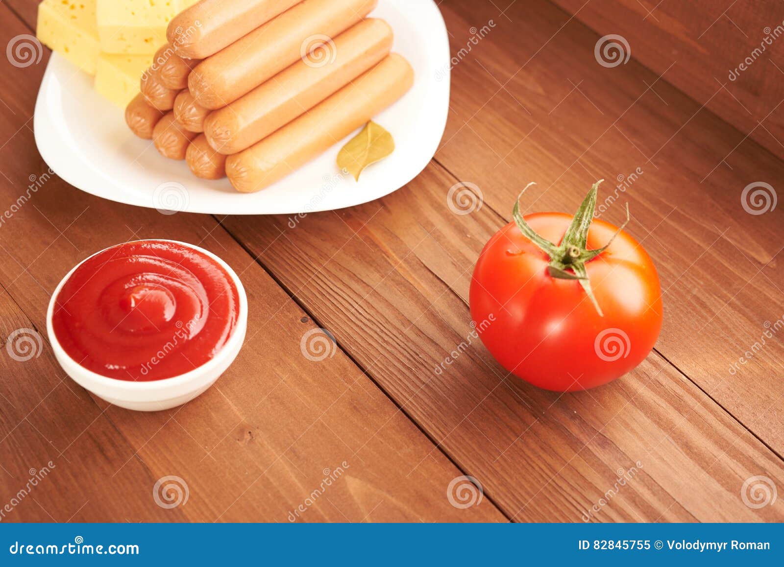 Ketchup and Sausage on a White Plate Stock Image - Image of appetizer ...