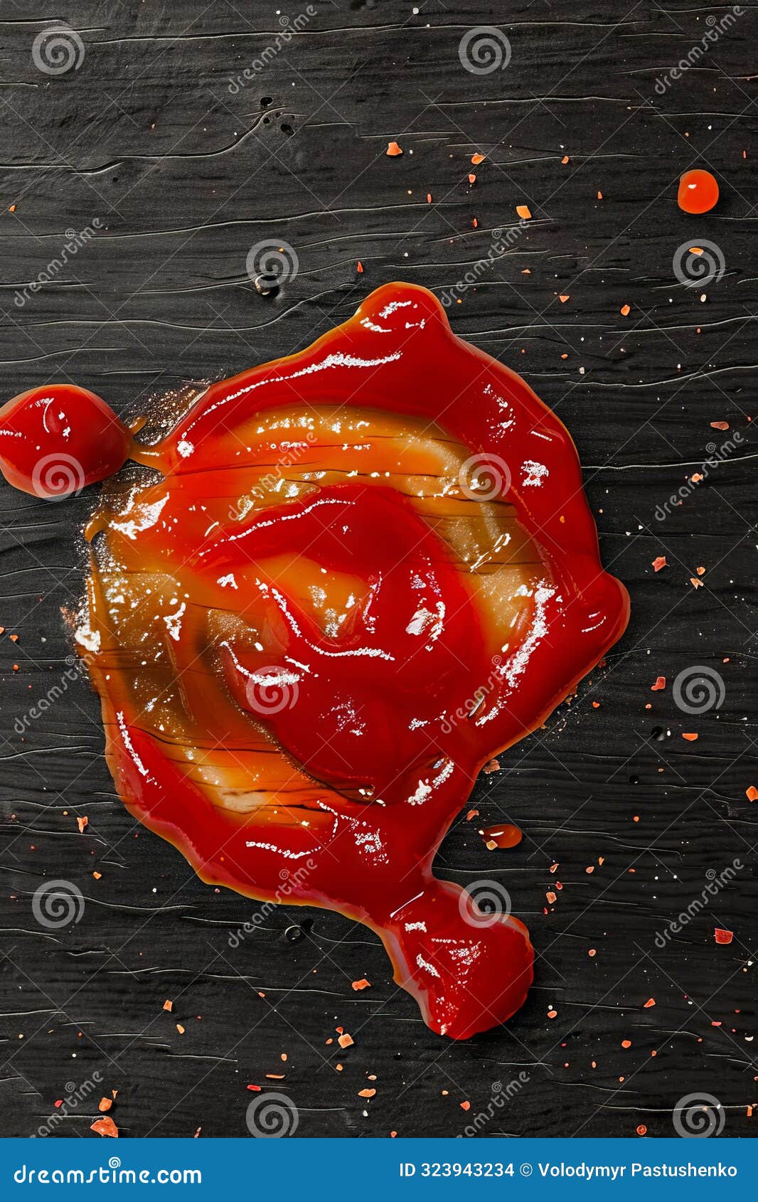 A Ketchup Splattered on a Black Surface Stock Photo - Image of table ...