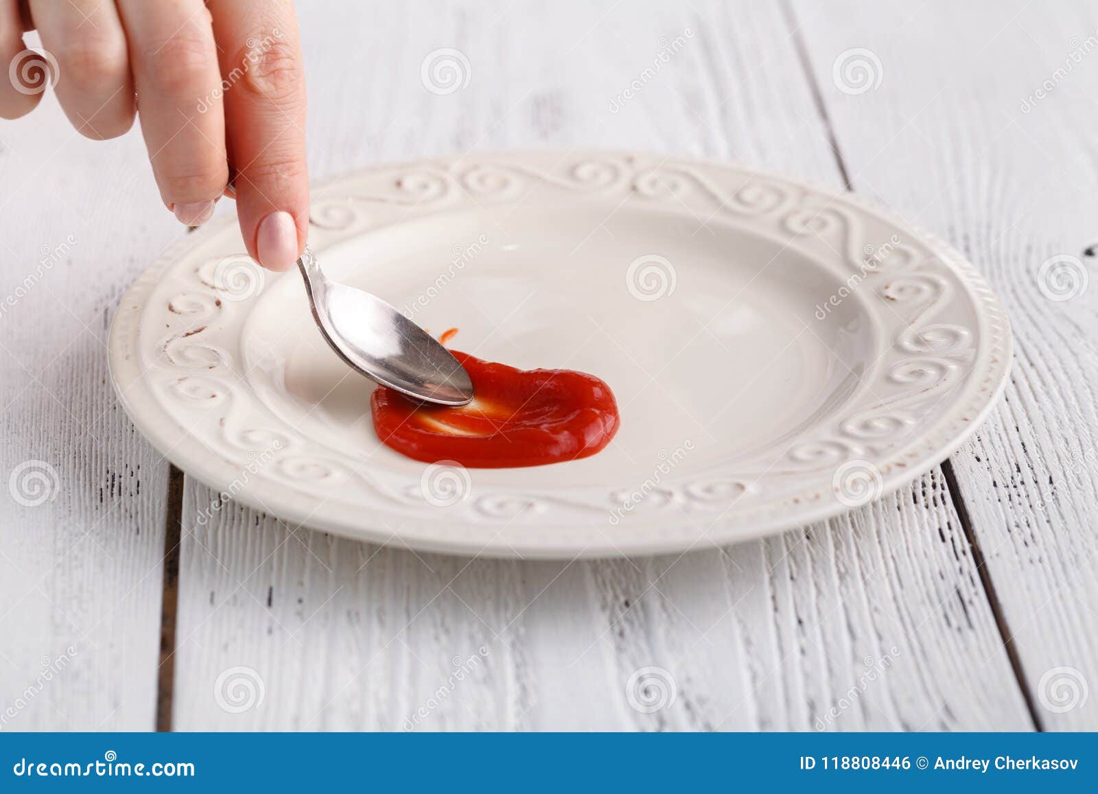 Only Ketchup on White Plate, Tomato Souce Stock Photo - Image of cover ...