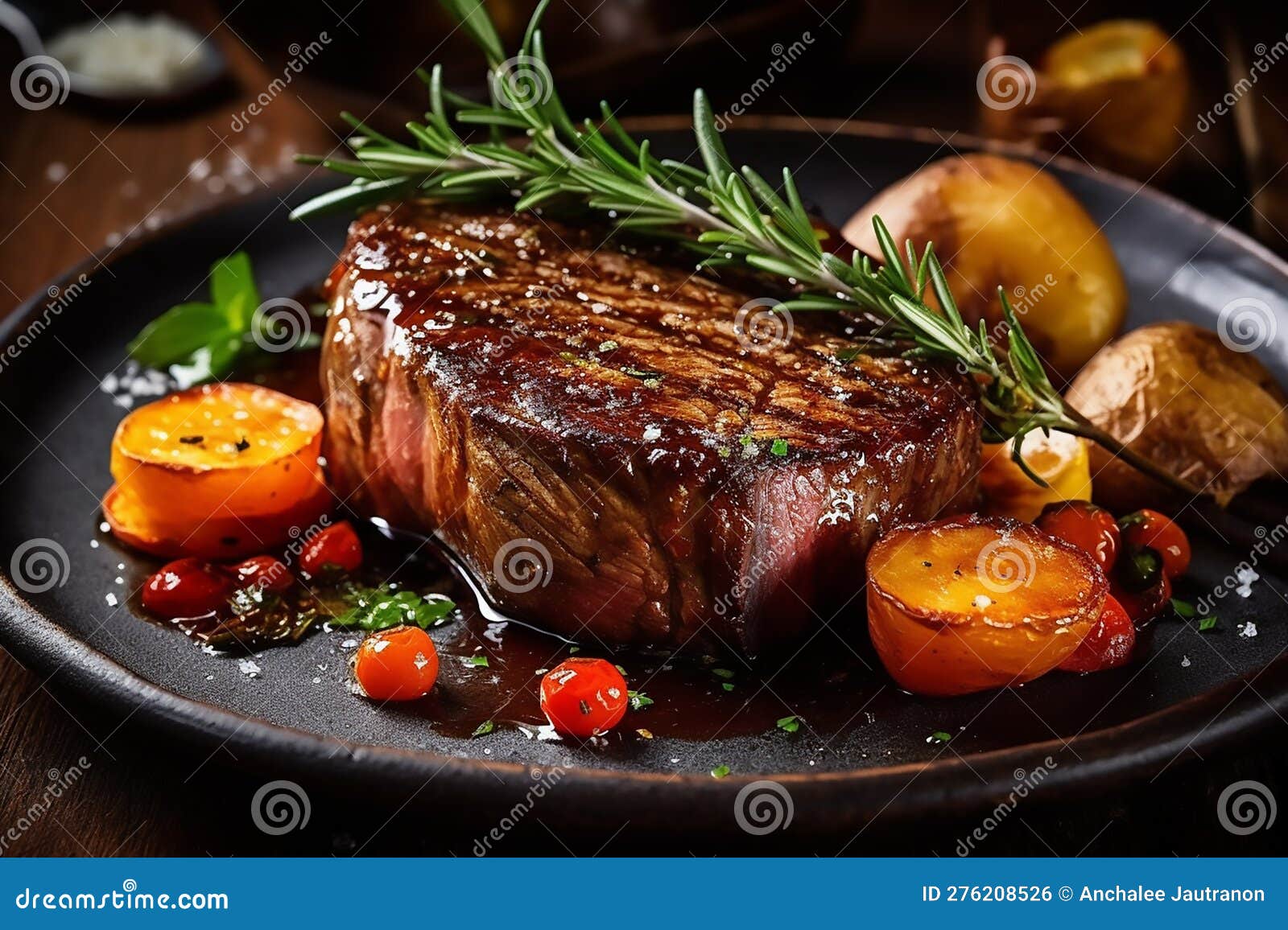 Keto Food Grilled Steak With Roasted Vegetables Generative Ai Photo