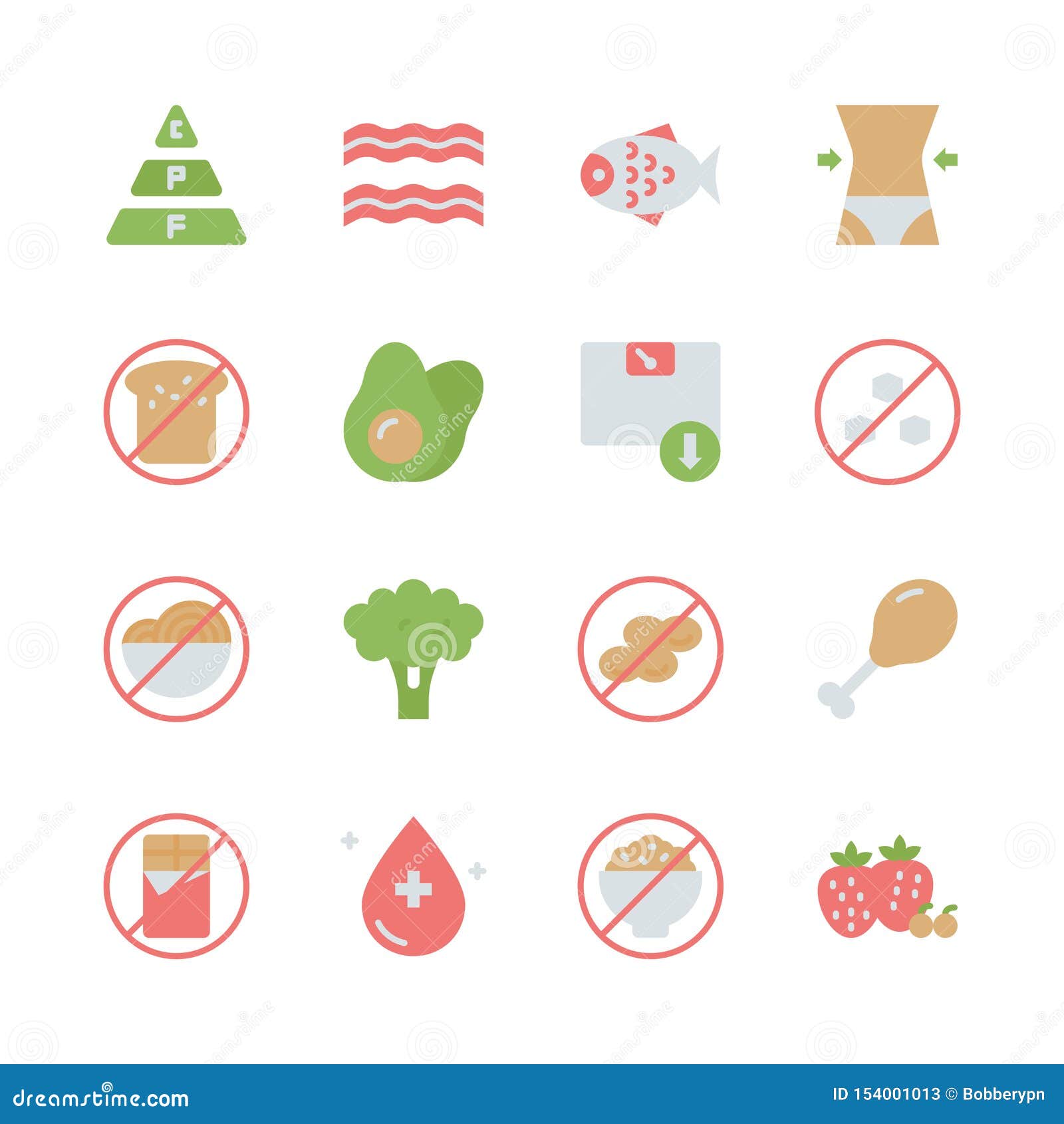 Ketogenic Diet in Flat Icon Set.Vector Illustration Stock Vector ...