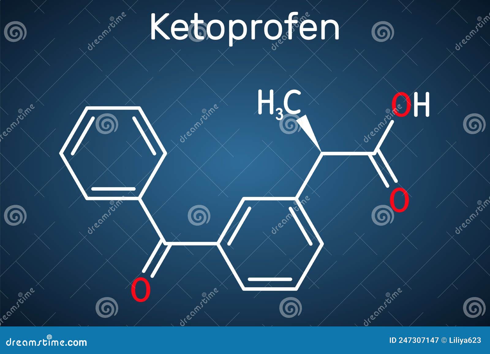 Ketoprofen Molecule. Structural Chemical Formula On The Dark Blue ...