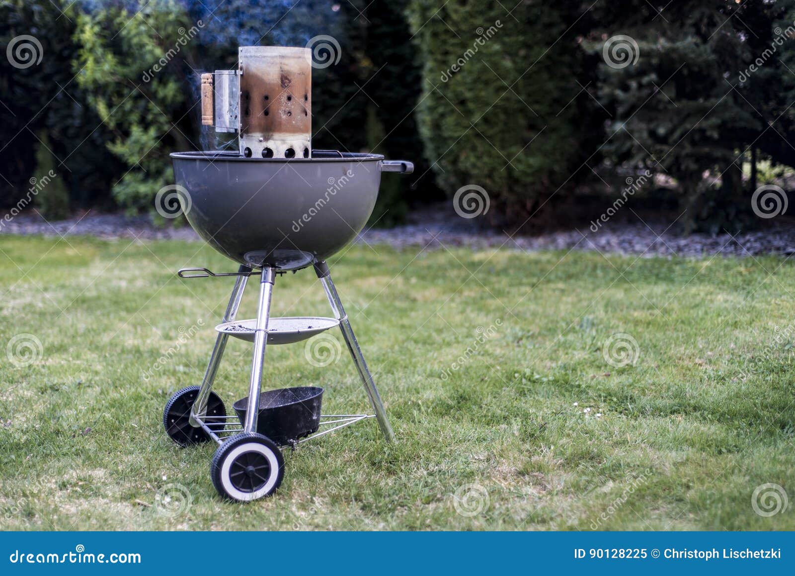 Kettle Barbecue Charcoal Grill Roasting BBQ Standing on Gras Ready for ...