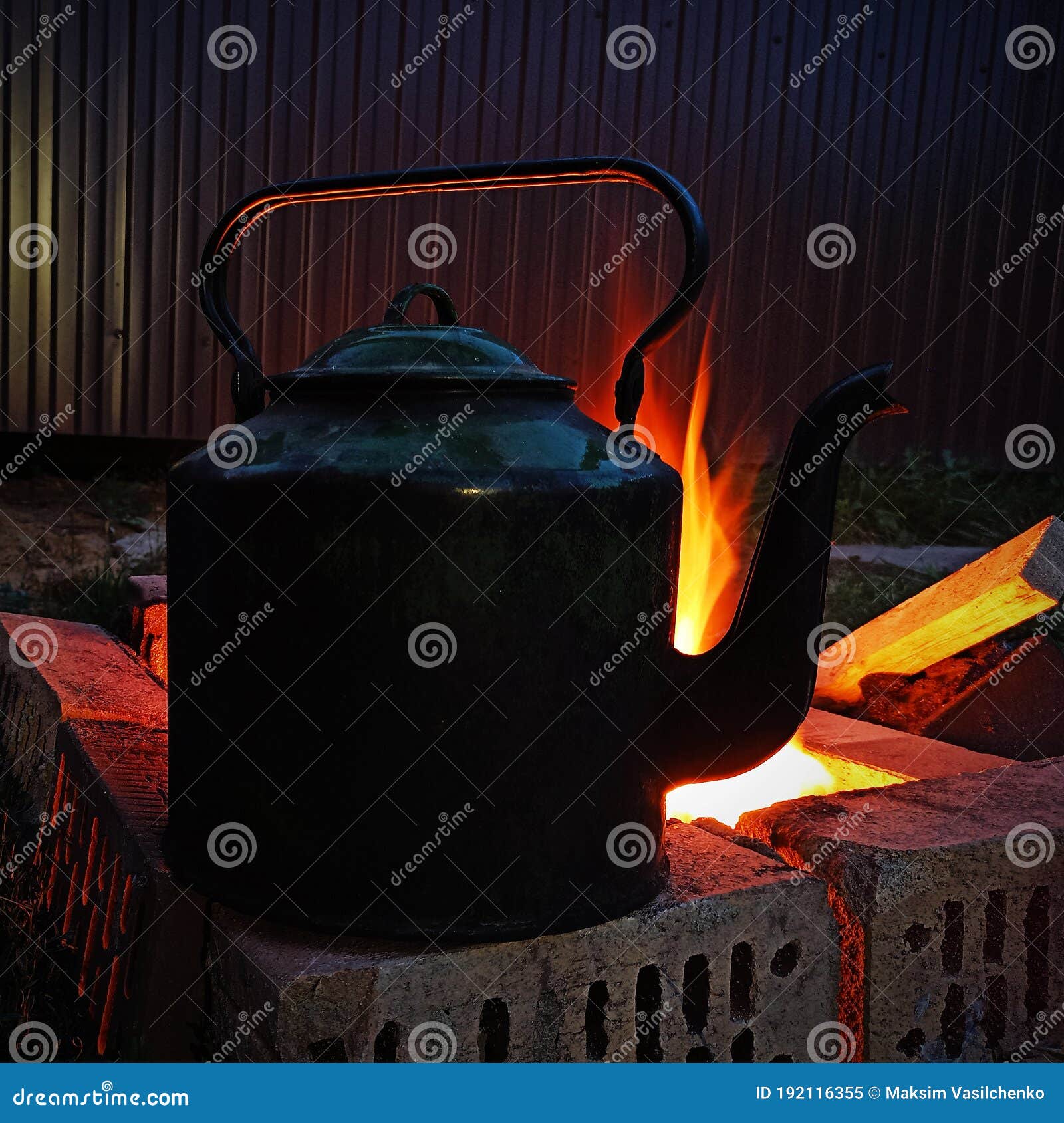 A Kettle is Boiling on an Open Fire Stock Image - Image of open, fire ...