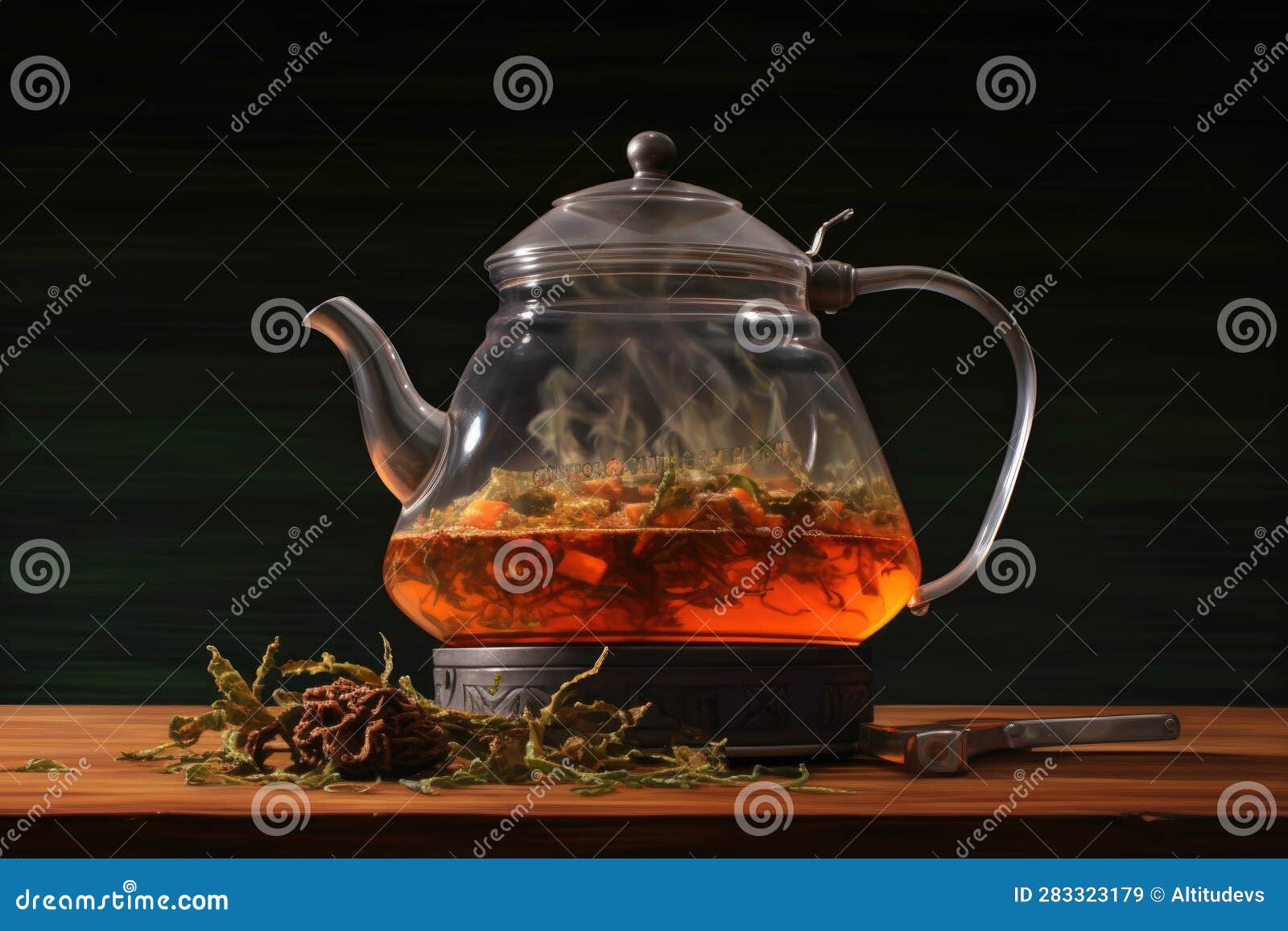 Kettle with Boiling Water and Floating Tea Leaves Stock Image - Image ...