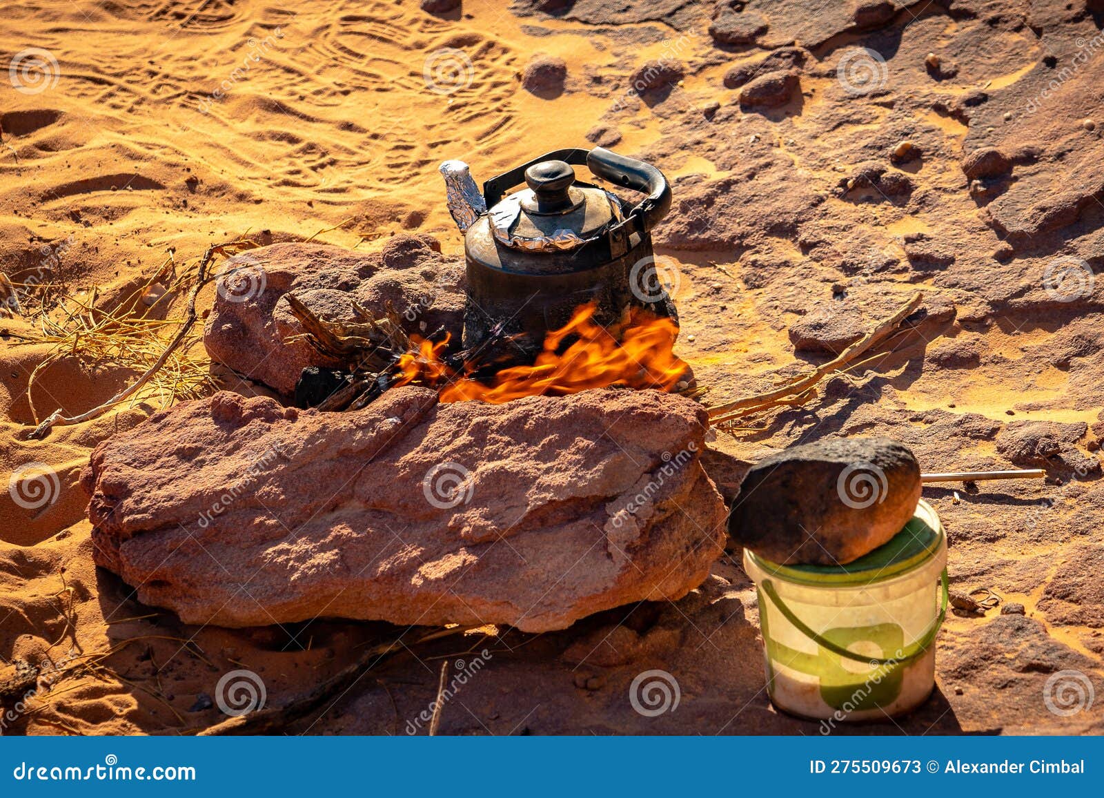 Kettle Boiling Water in an Open Fire in the Desert Stock Image - Image ...