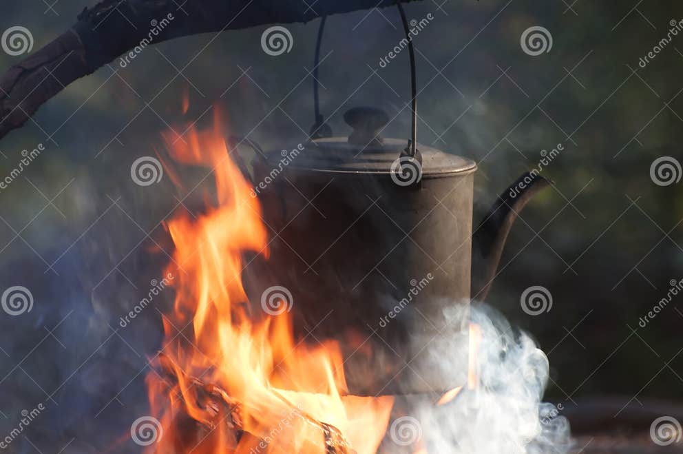 Kettle on a Burning Fire, a Day in the Forest on a Hike Stock Photo ...