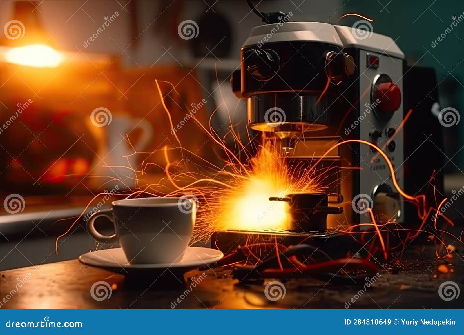 Scene of Burnt Kitchen Appliances, Including a Kettle and a Coffee ...